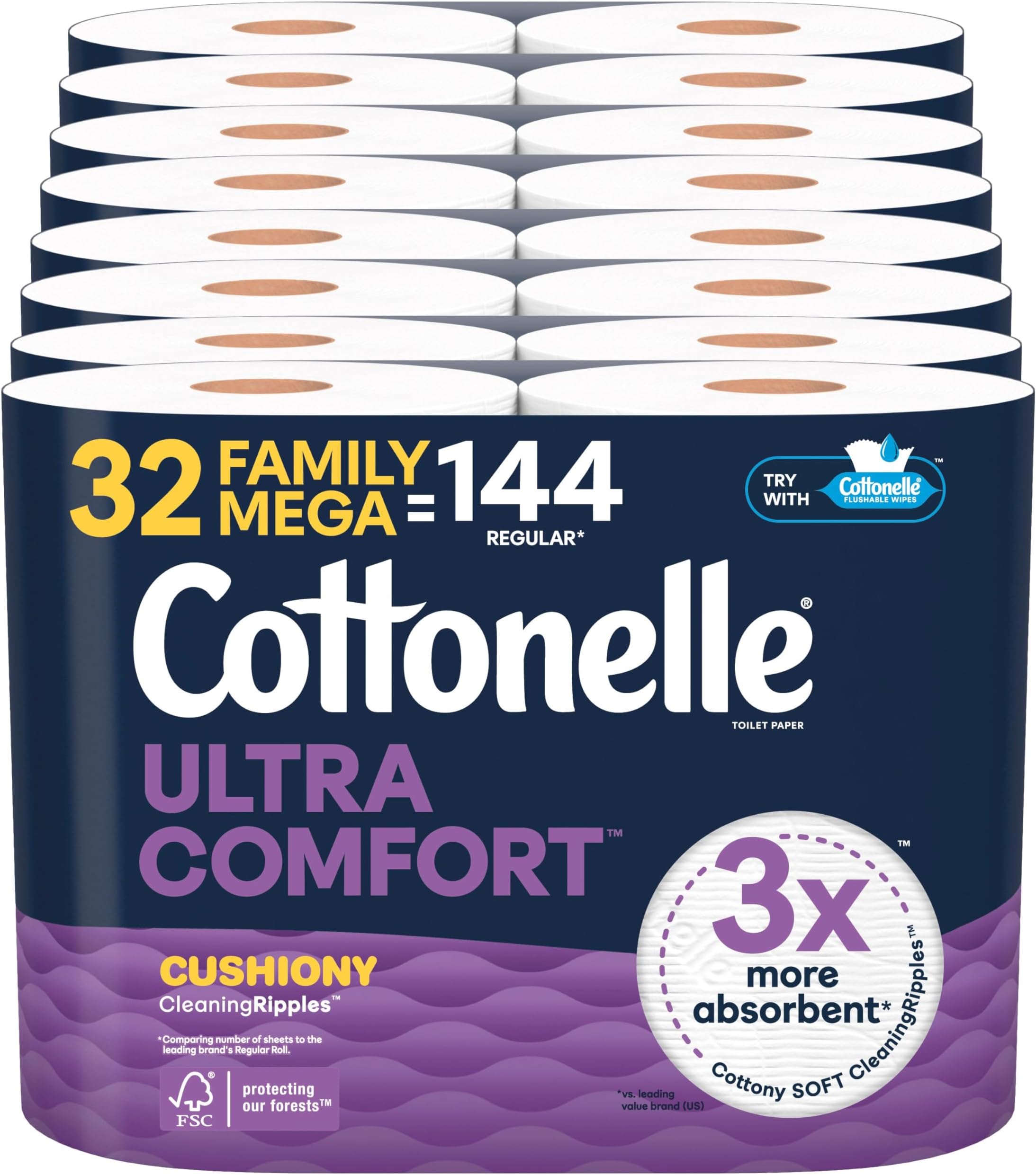 Amazon.com: Cottonelle Ultra Clean Toilet Paper, 24 Super Mega Rolls ...