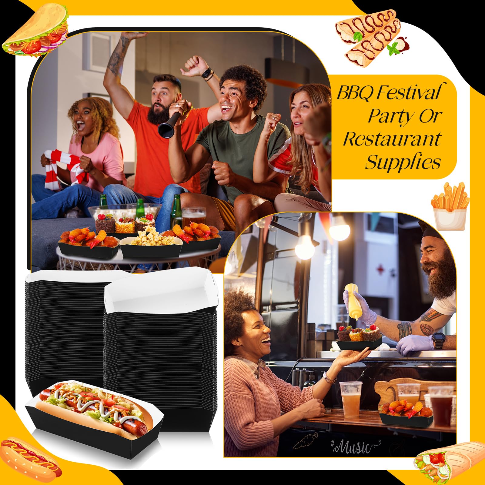 Snapklik.com : Yeaqee 100 Pcs 7" Paper Hot Dog Trays Disposable Paper ...