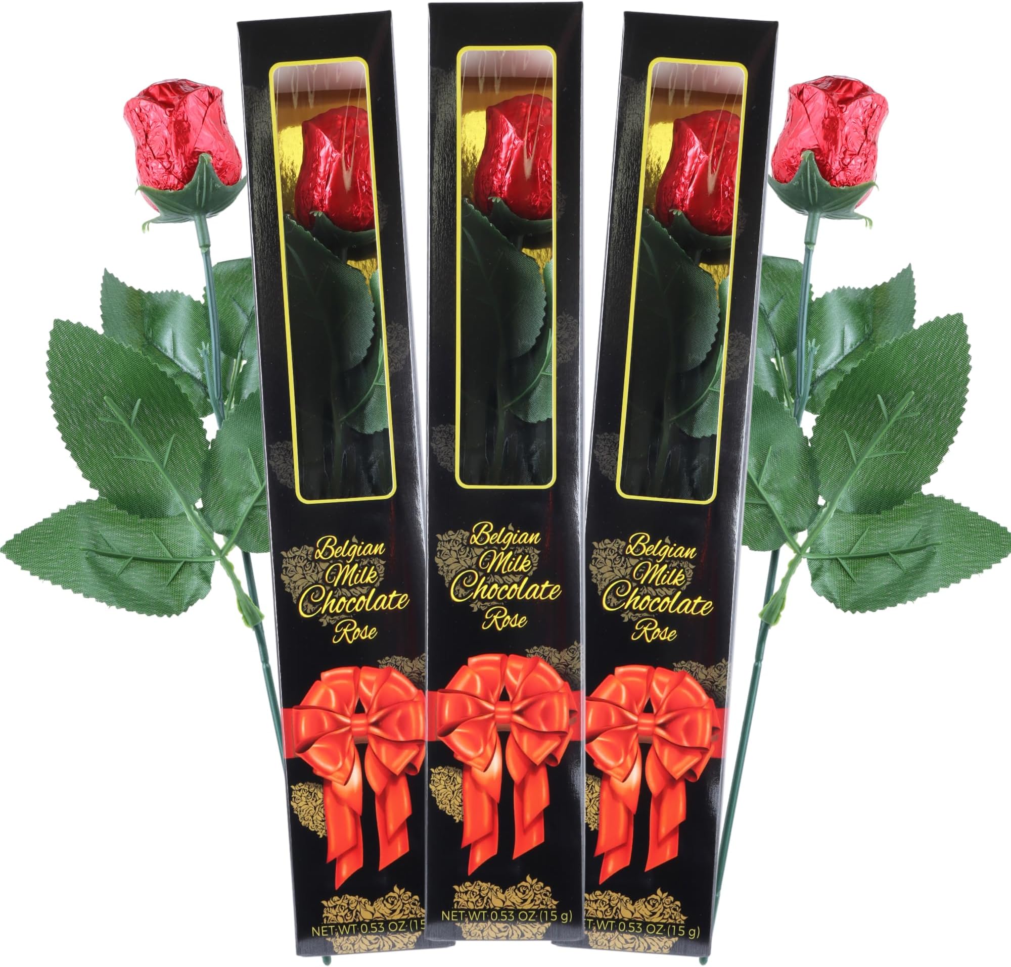 Amazon.com : Needzo Valentine's Day Milk Chocolate Roses, Individually Boxed Belgian Long Stem ...