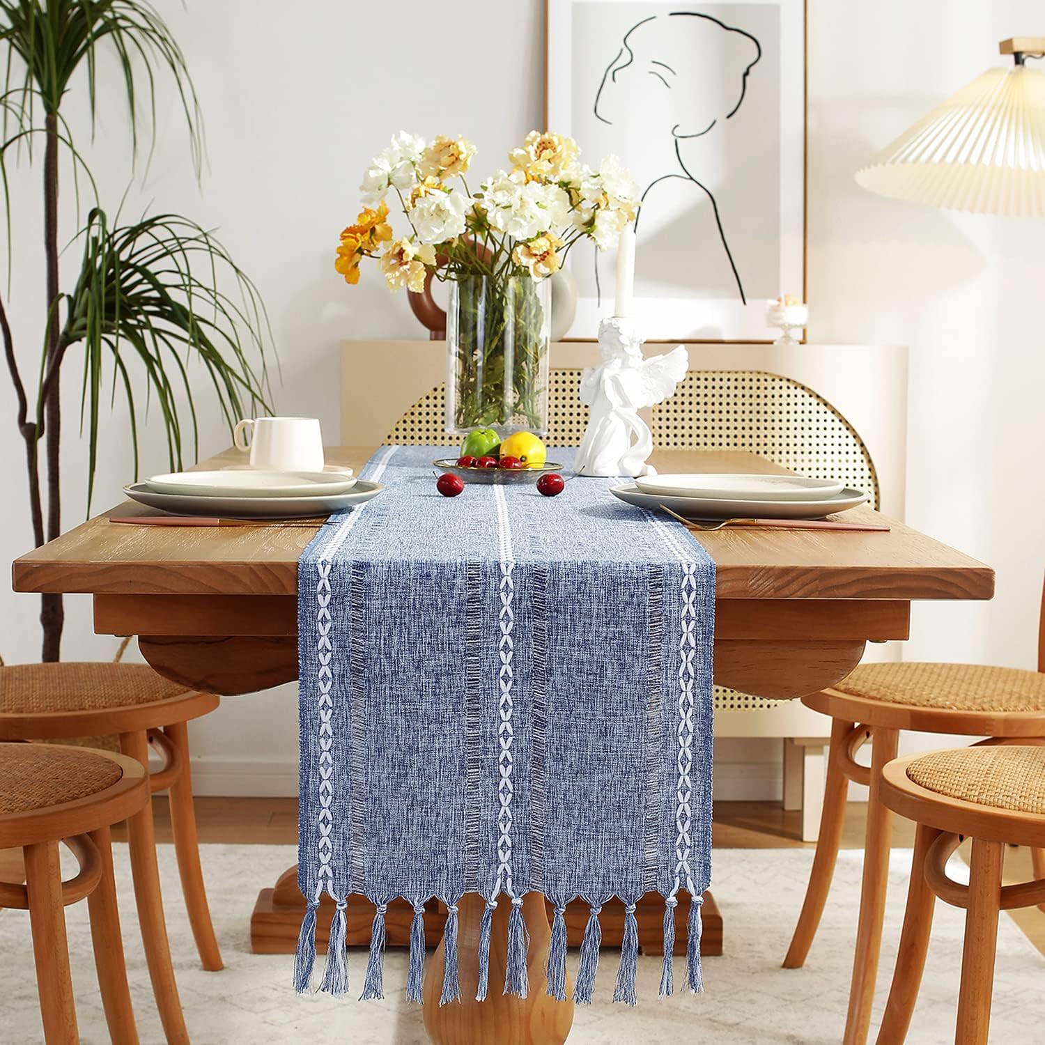 Amazon.com: Rustic Farmhouse Style Linen Table Runner, Boho Handmade ...