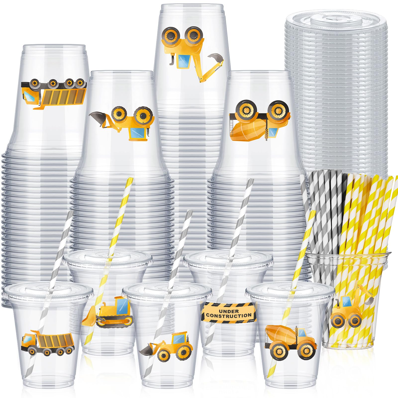 Amazon.com: Qinyoung 60 Sets Watercolor Construction Party Cups with ...