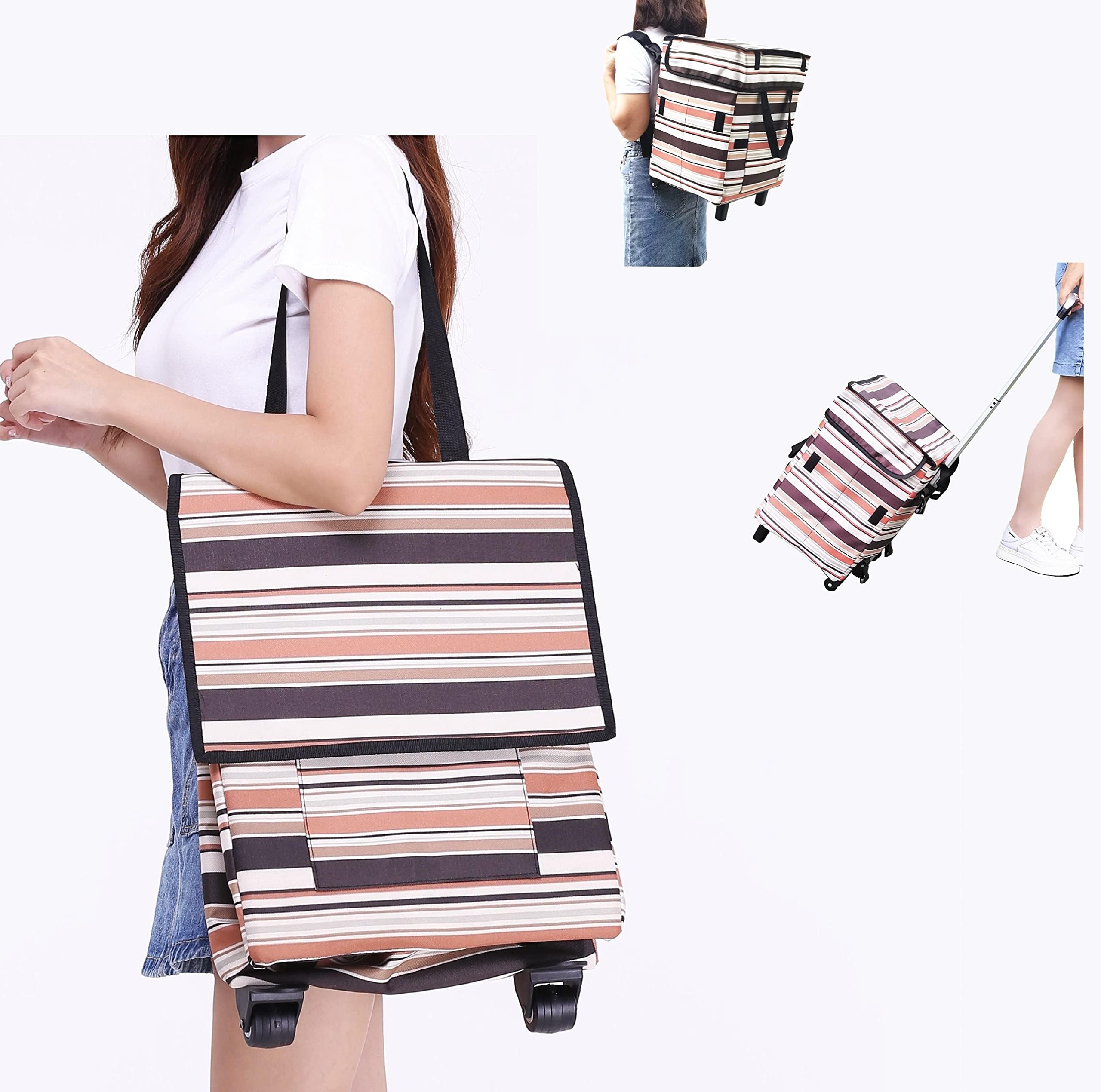 Shopping Trolley Grocery Bag with Wheels Backpack Straps - Fineget ...