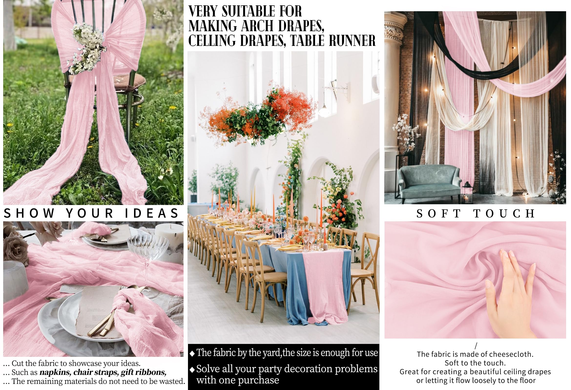 Snapklik.com : Light Pink Wedding Gauze Cheesecloth Fabric, 10 Yard ...