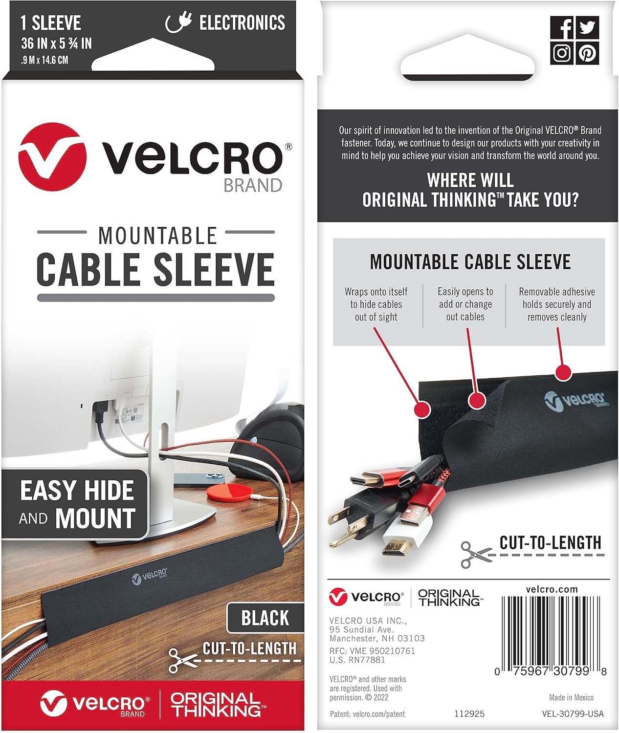 VELCRO Brand | Mountable Cable Sleeves Roll | Cable Tidy | Perfect Desk ...