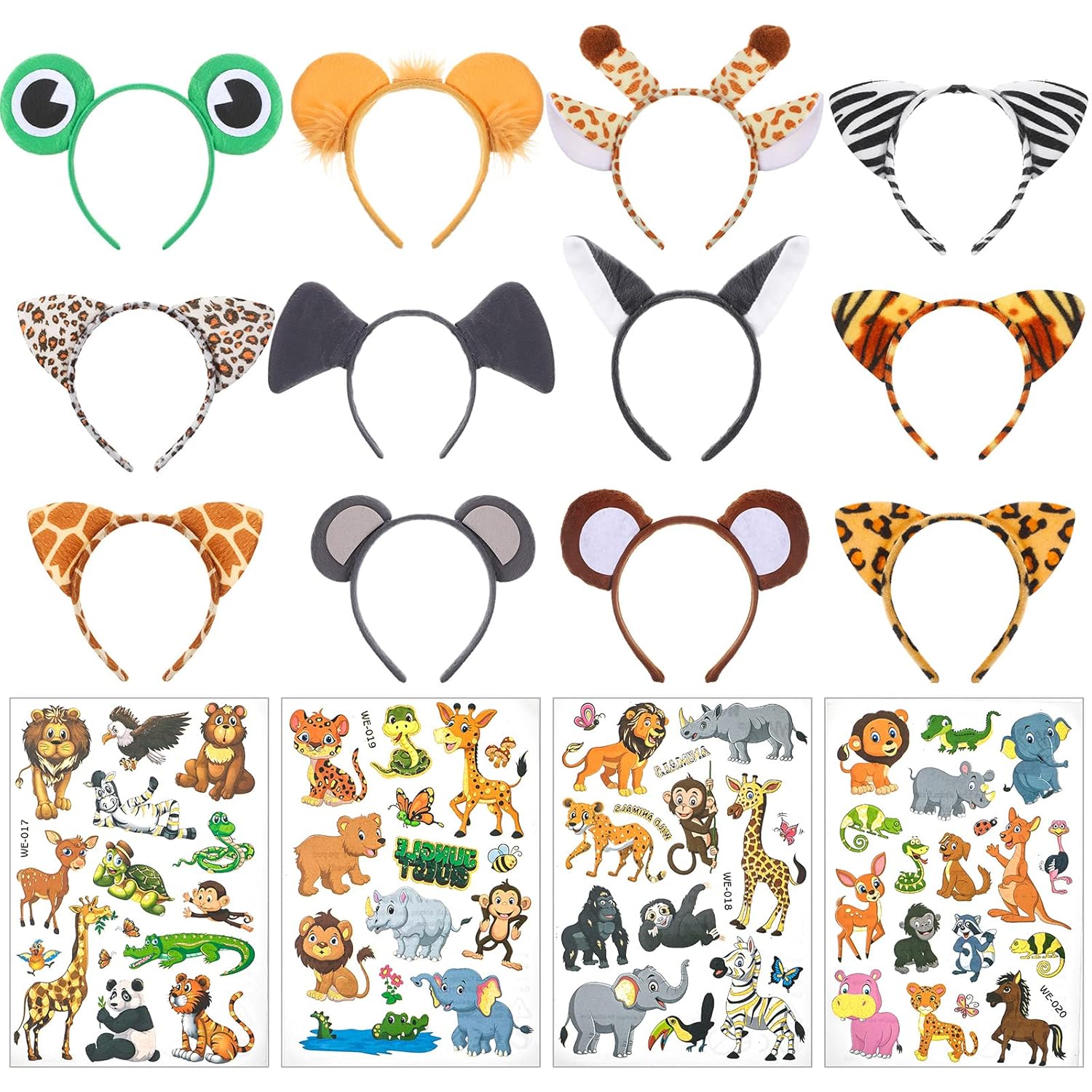 Amazon.com: Canlierr 12 Pcs Jungle Animal Headbands with 4 Sheets ...