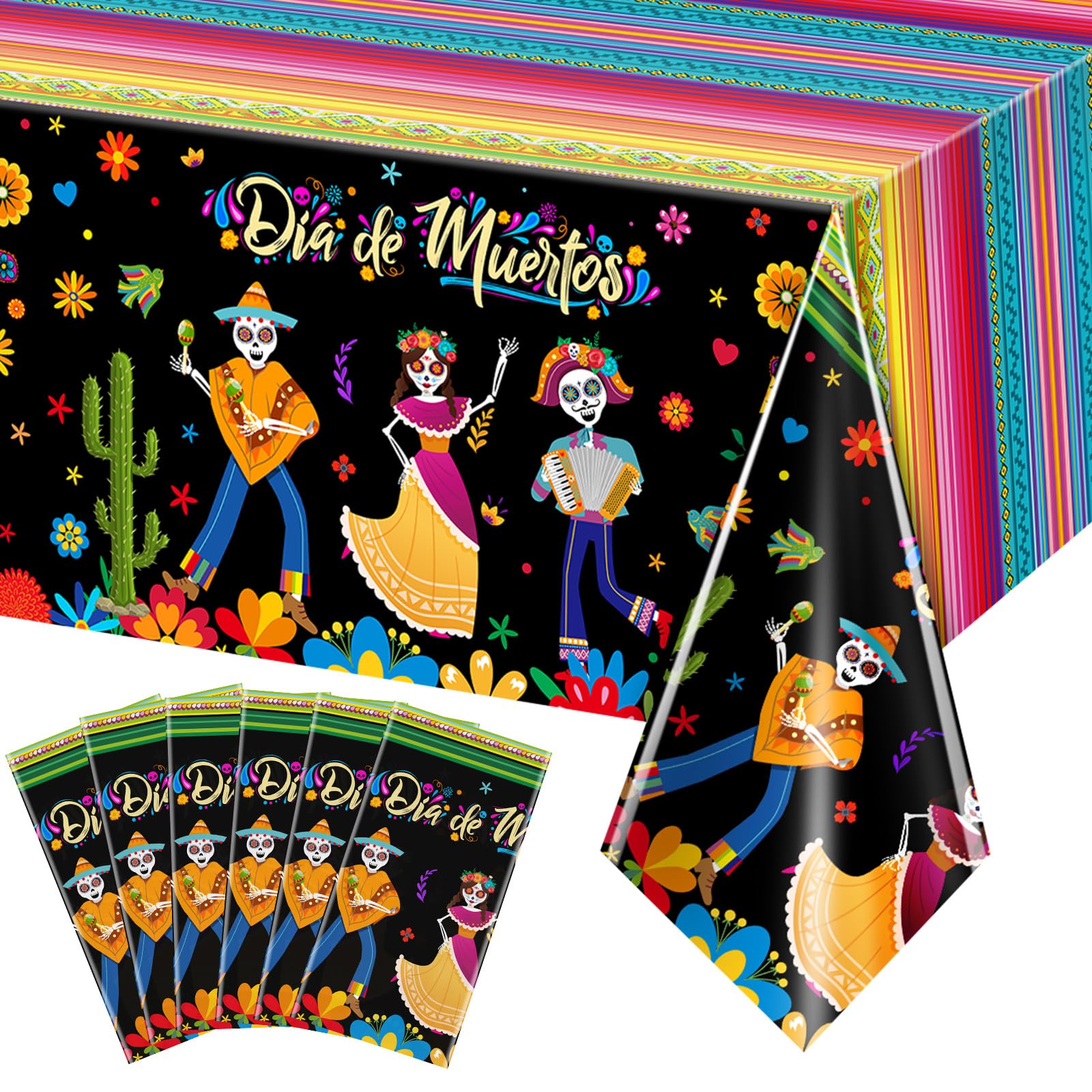 Amazon.com: 6 Pcs Day of The Dead Tablecloth Dia De Los Muertos Table ...