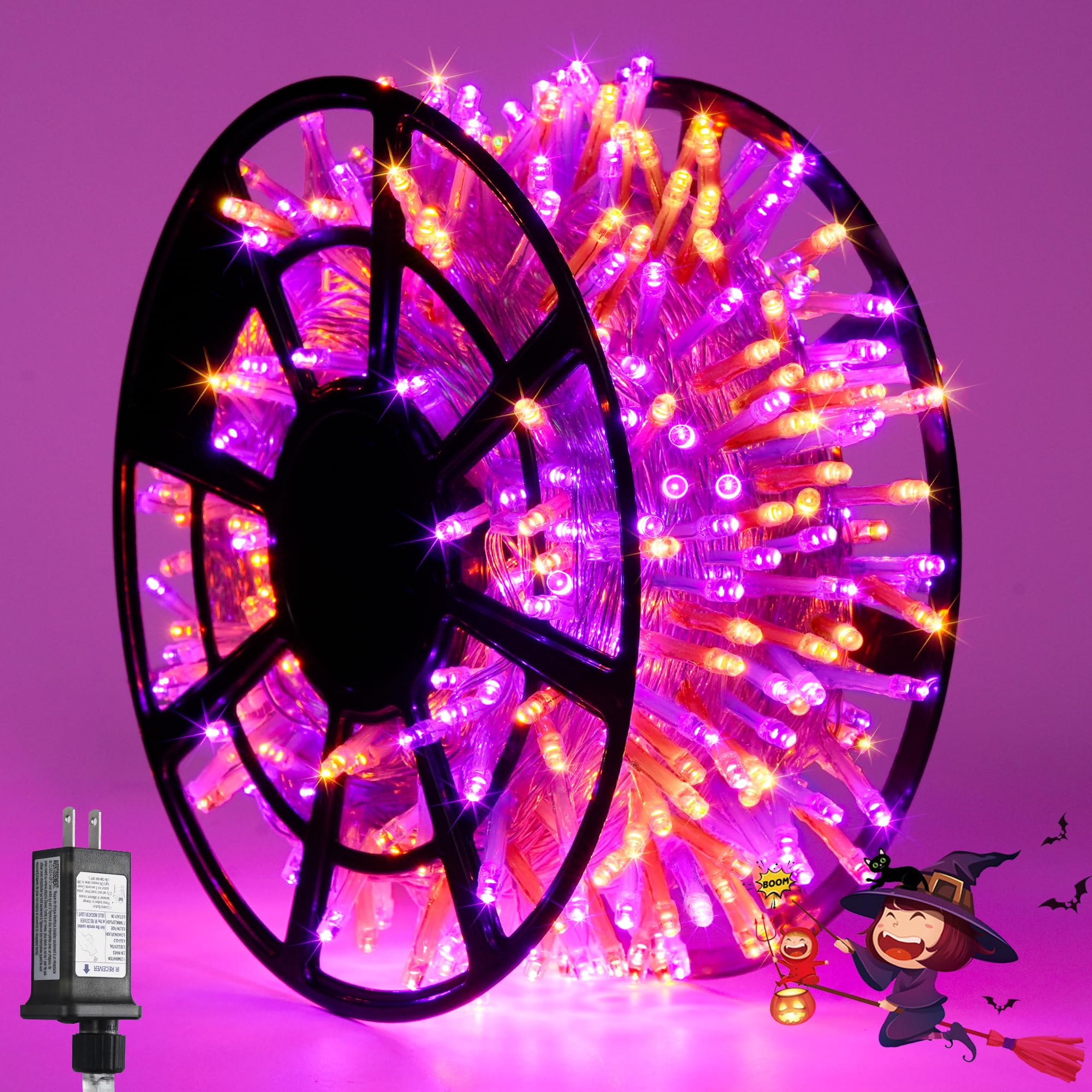 JMEXSUSS 168ft 600 LED Halloween String Lights Outdoor, Orange and ...