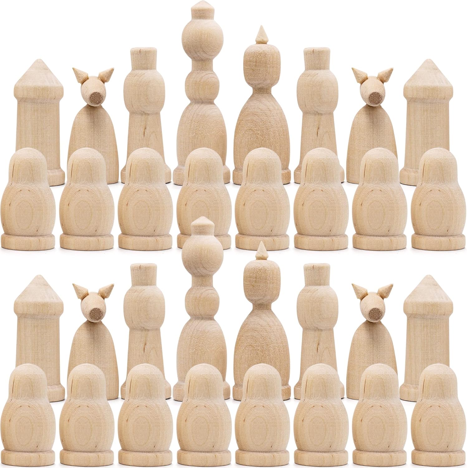 Unfinished Wood Chess Pieces Only Set of 32 pcs - Paint Your Own Chess ...