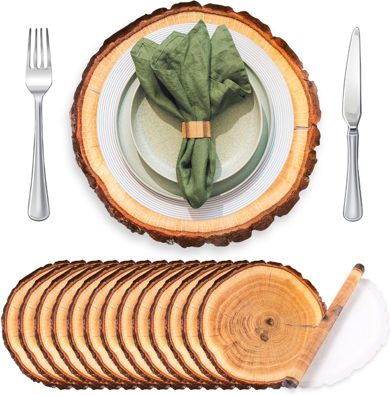Amazon.com: durony 60 Pack 13.8 Inches Wooden Slice Paper Placemats ...