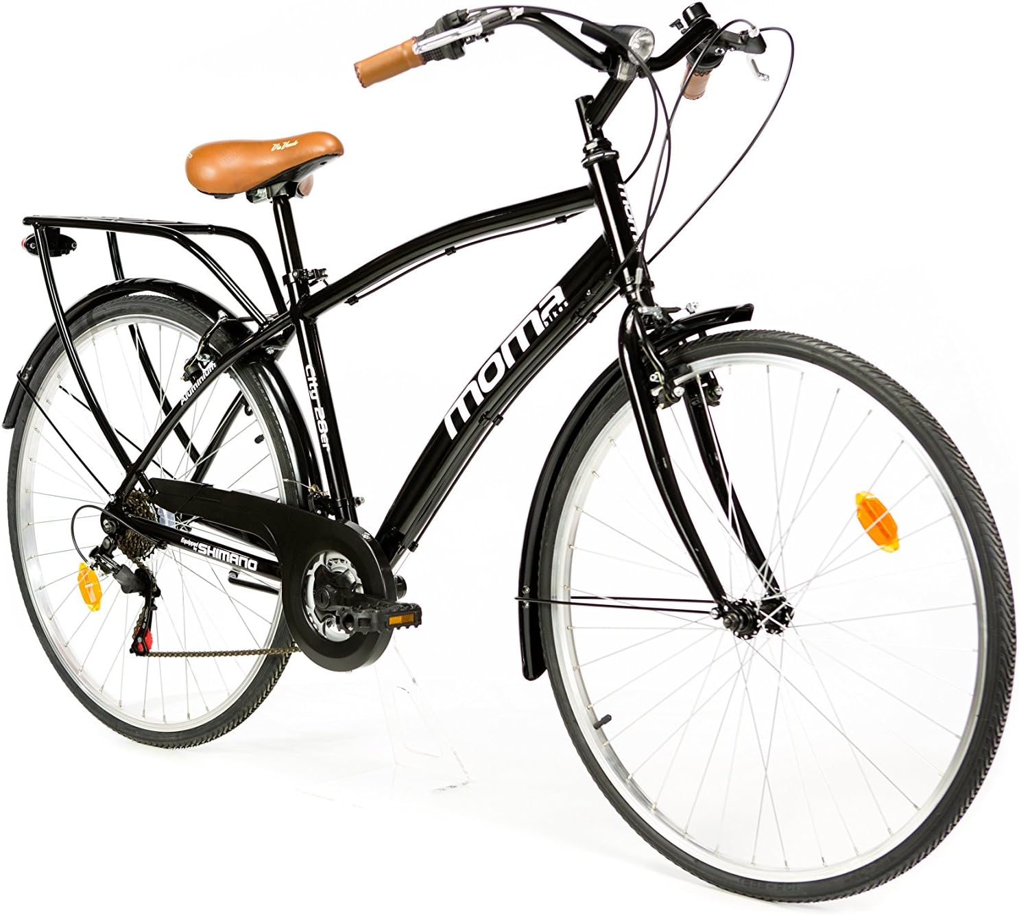 Moma Bikes, CITY 28", City Bike, Black, Aluminum, SHIMANO 18 Speeds ...