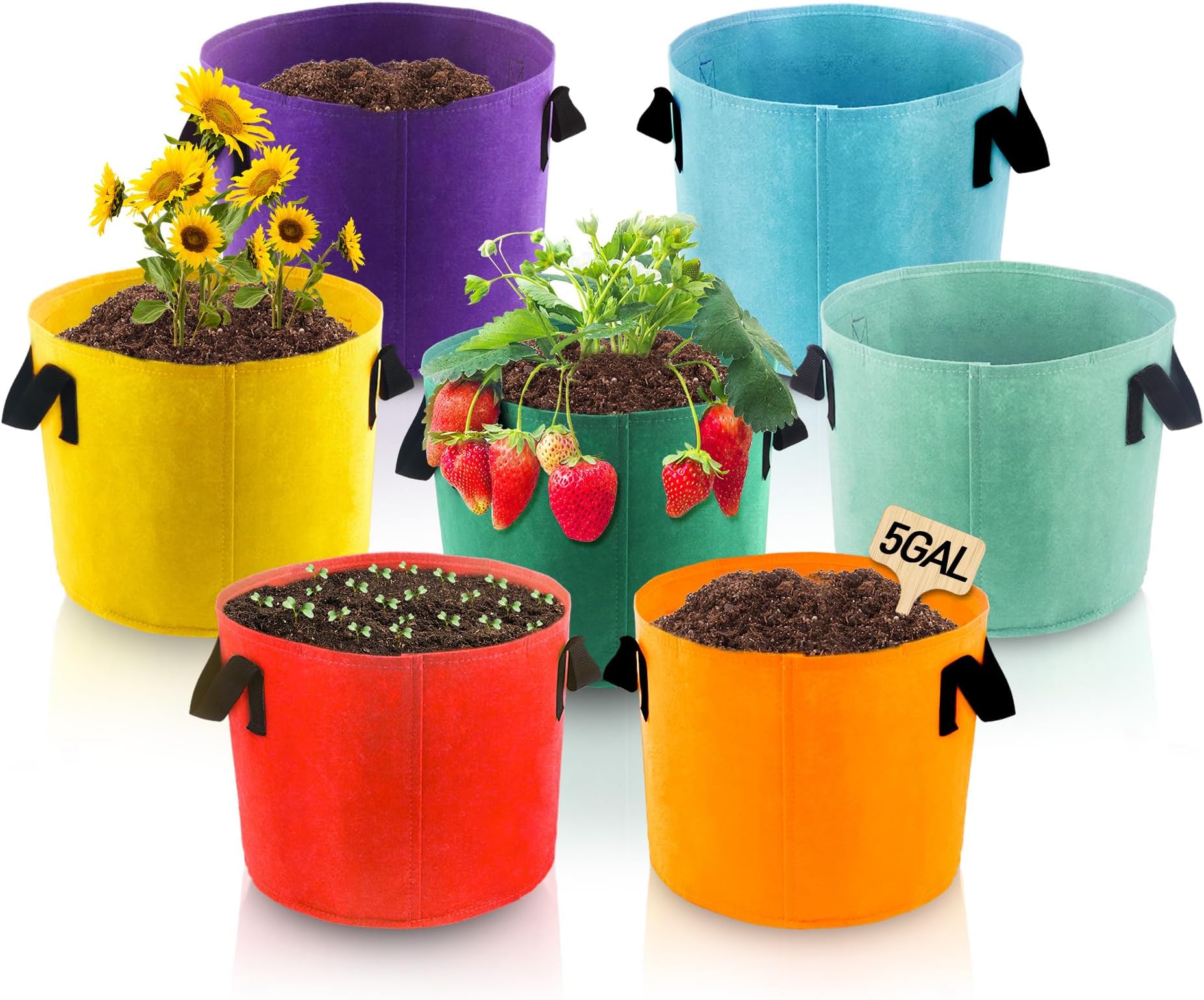Amazon.com : SouilGoal 7 Gallon Grow Bags, 5-Pack Colorful Fabric Pots ...