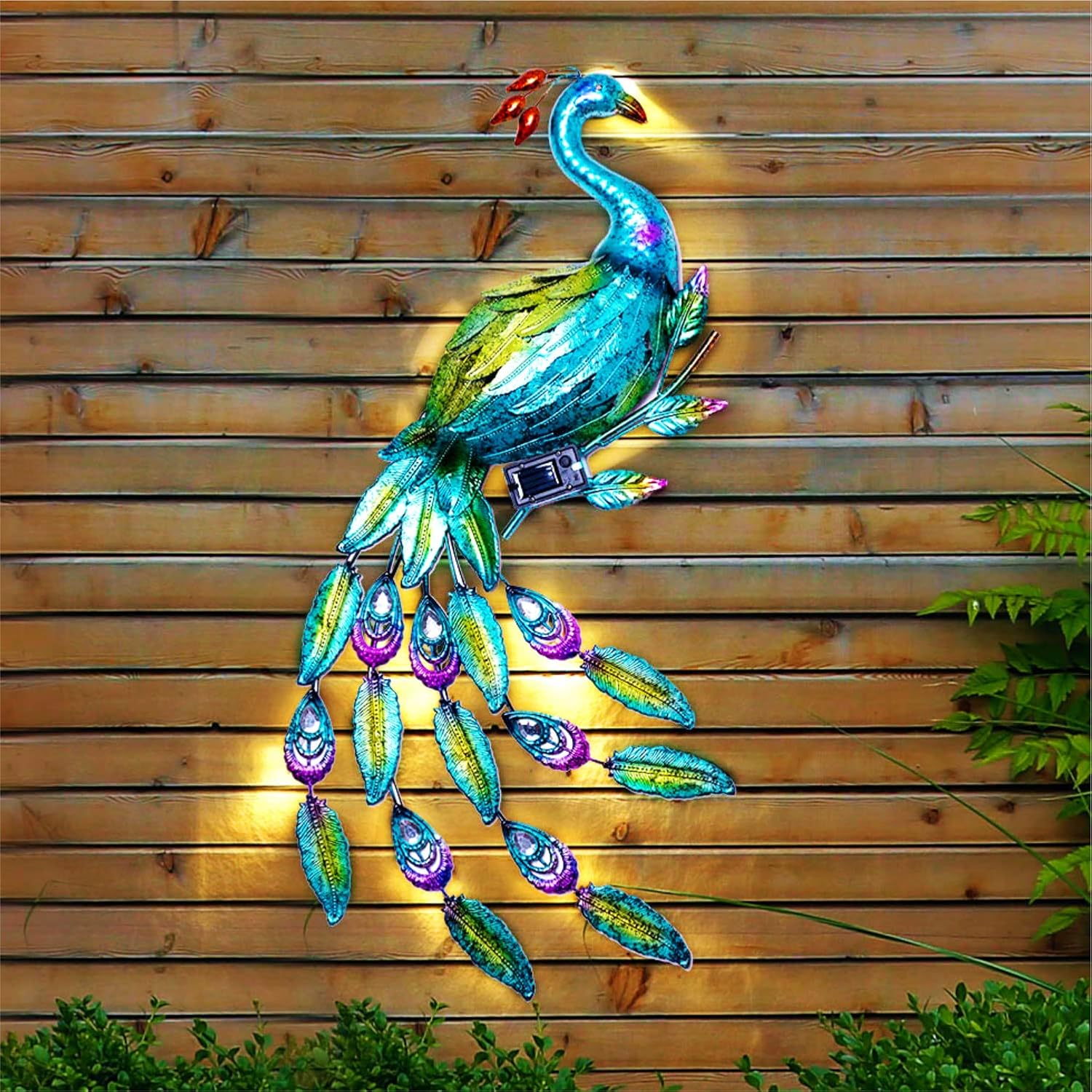 BPIL LED Automatic Solar Powered Peacock Wall Light Stunning Garden ...