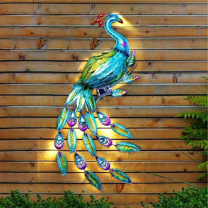 BPIL LED Automatic Solar Powered Peacock Wall Light Stunning Garden ...