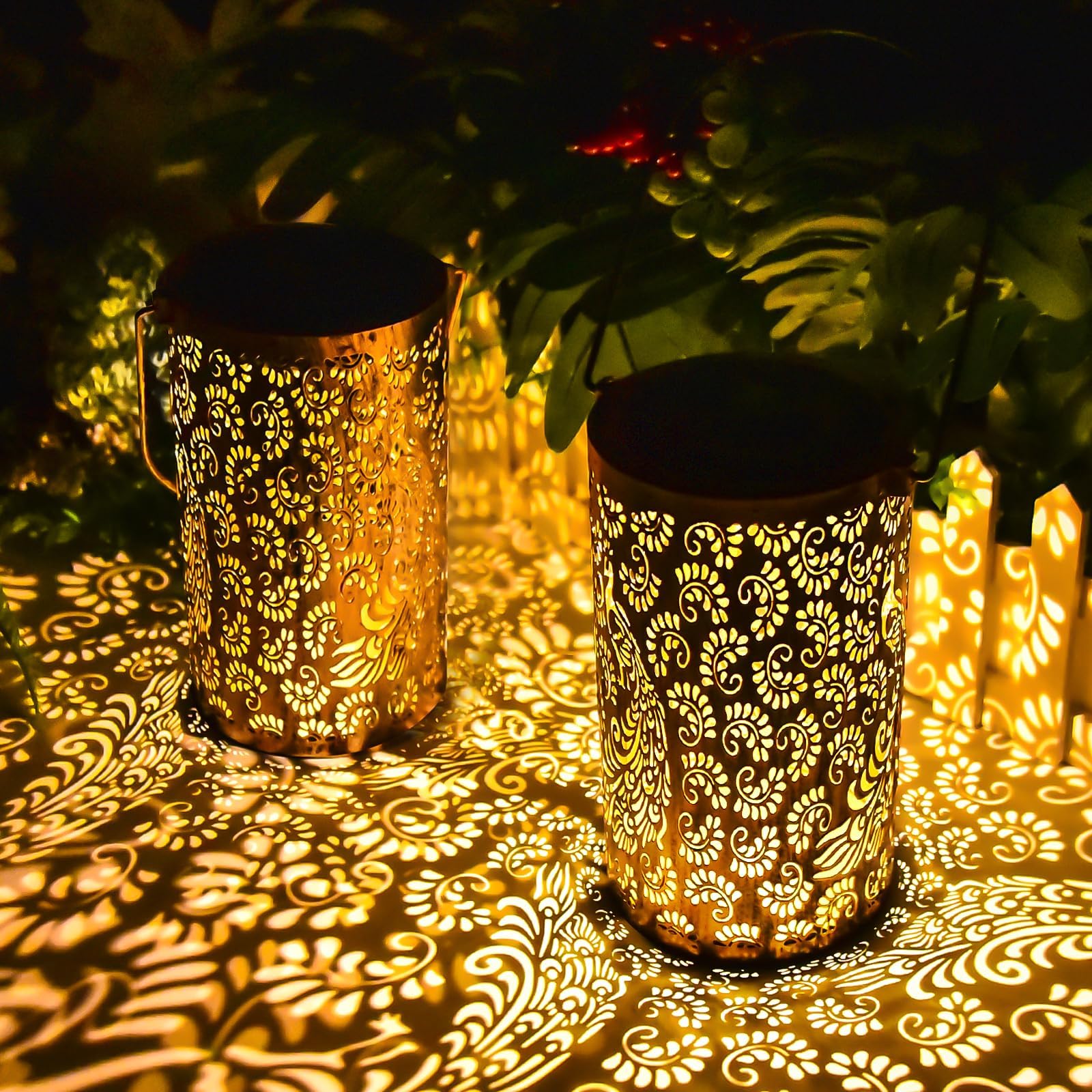 BUCASA Solarlampen für Außen Hängend, 2 Stück Metall Solar Laternen für ...