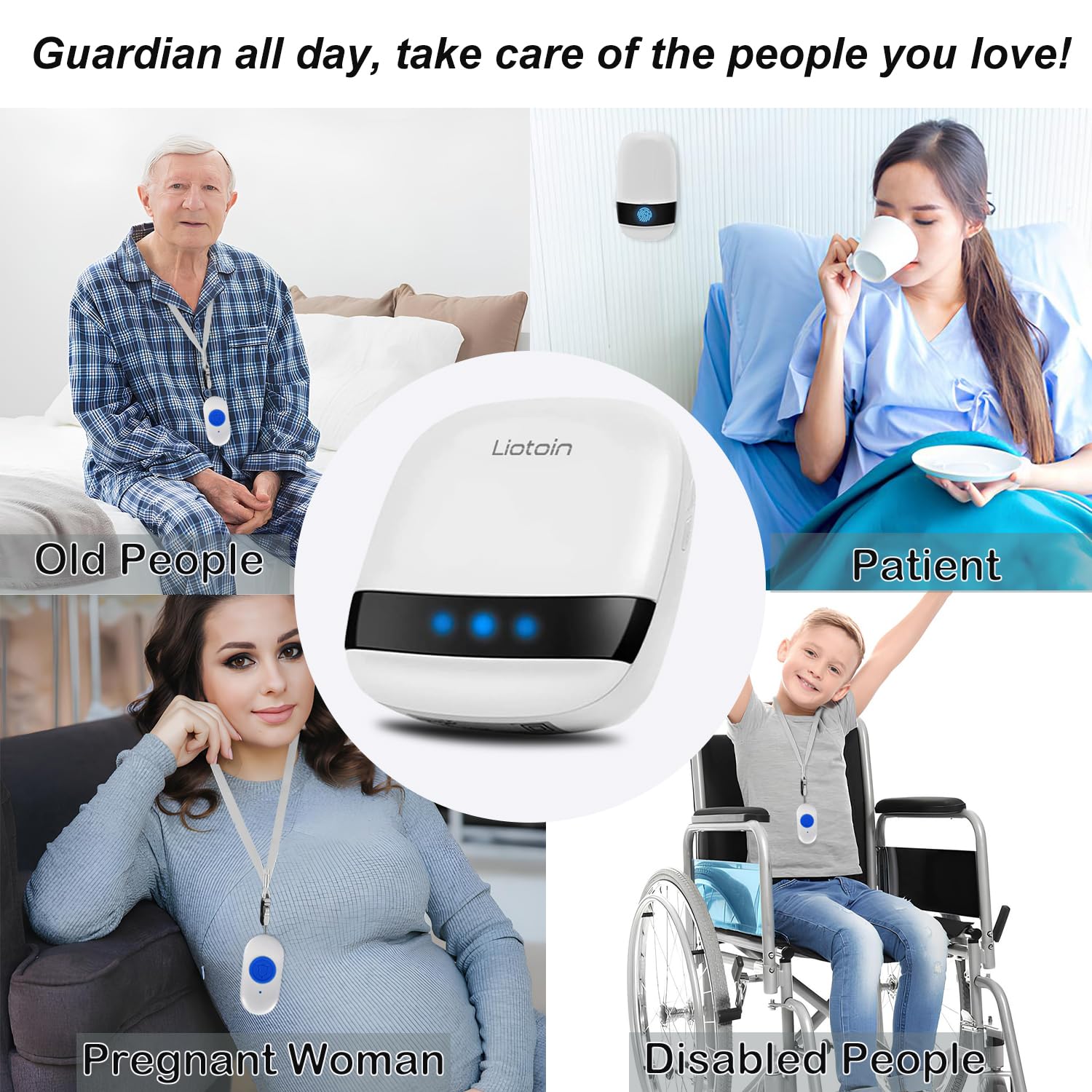 Snapklik.com : LIOTOIN Caregiver Pager Wireless Call Button Call Bell ...