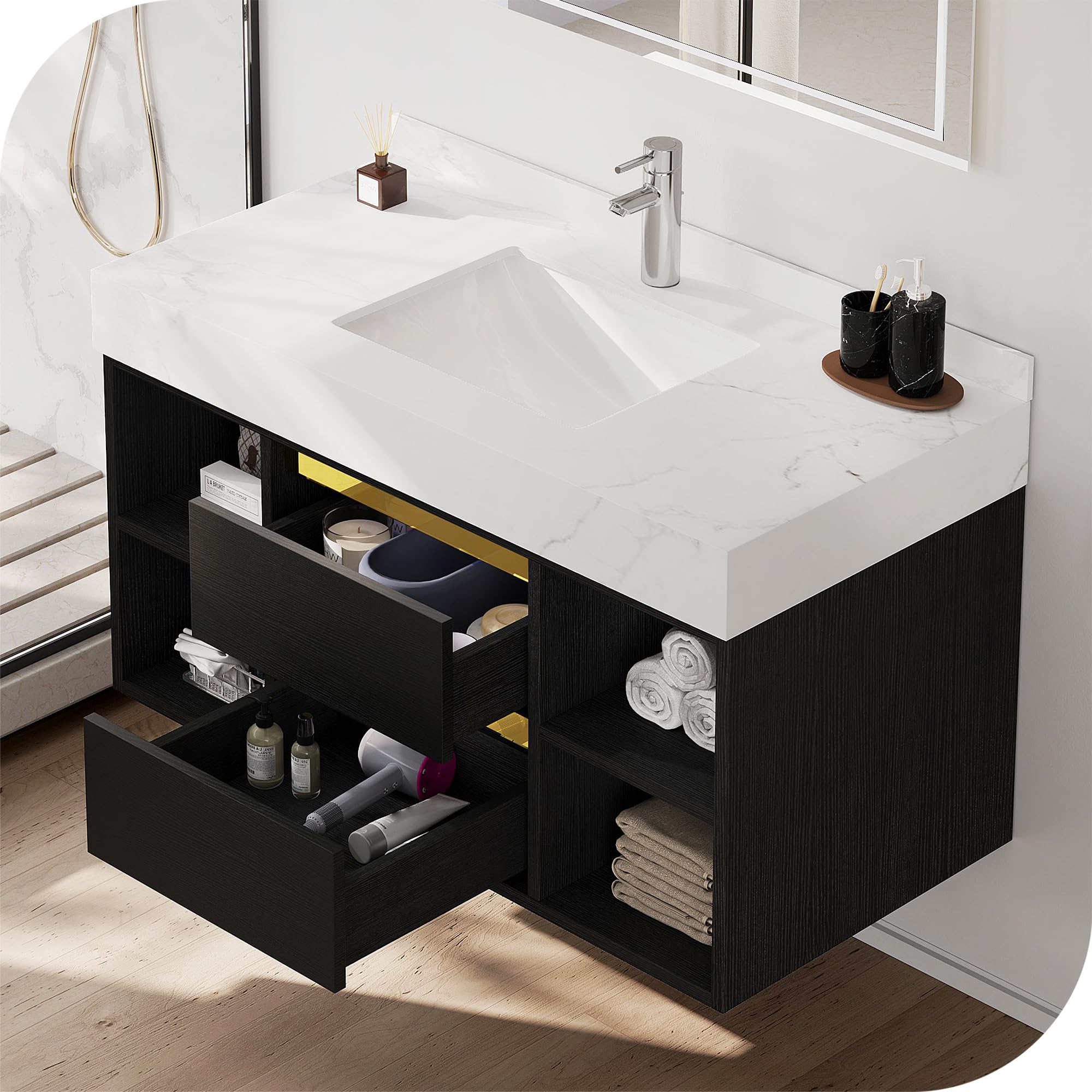 HERNEST Floating Vanity Bathroom Cabinet with Ceramic Sink, 40 Inch ...