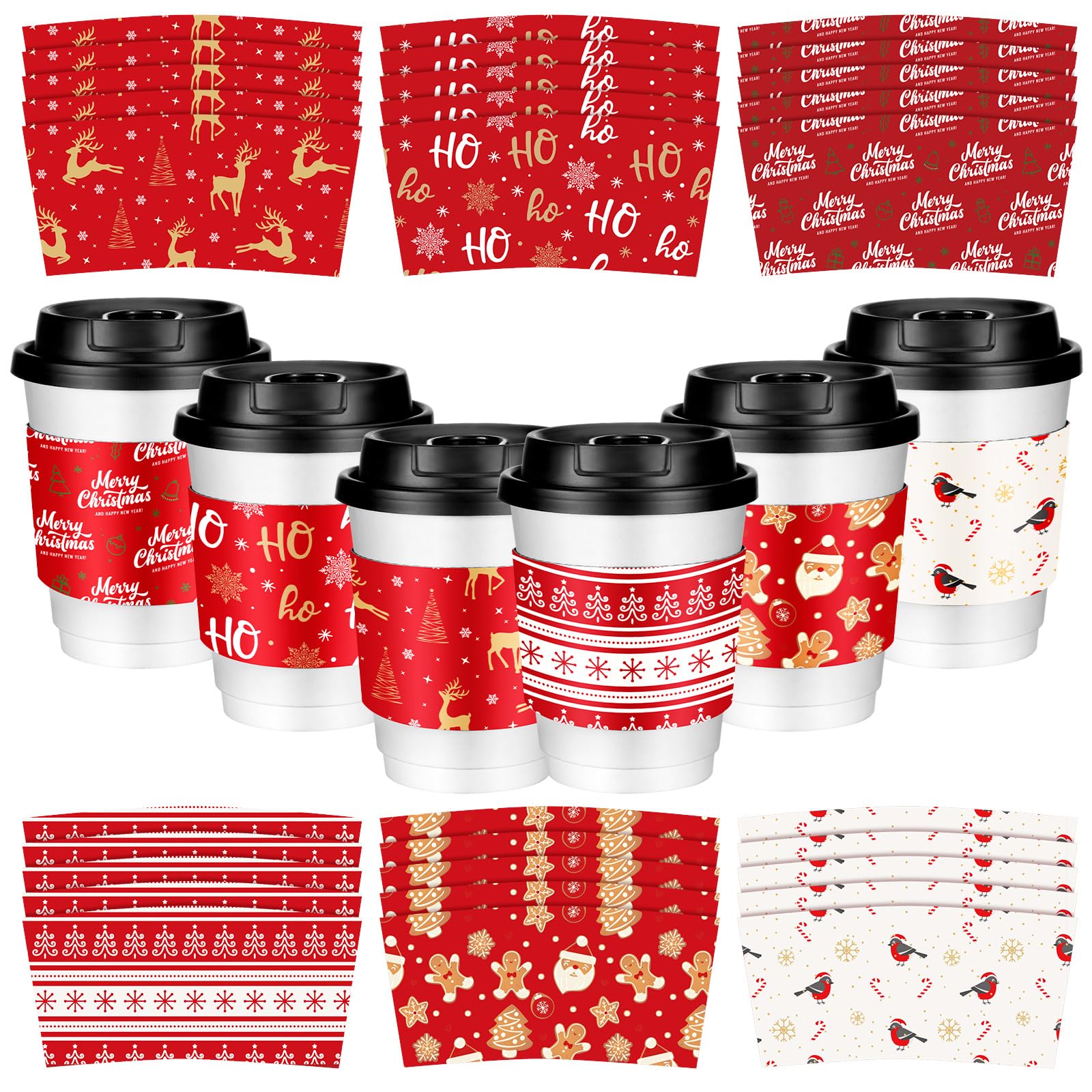 Maxcheck 120 Pcs Christmas Coffee Cup Sleeve Disposable Double Layer ...