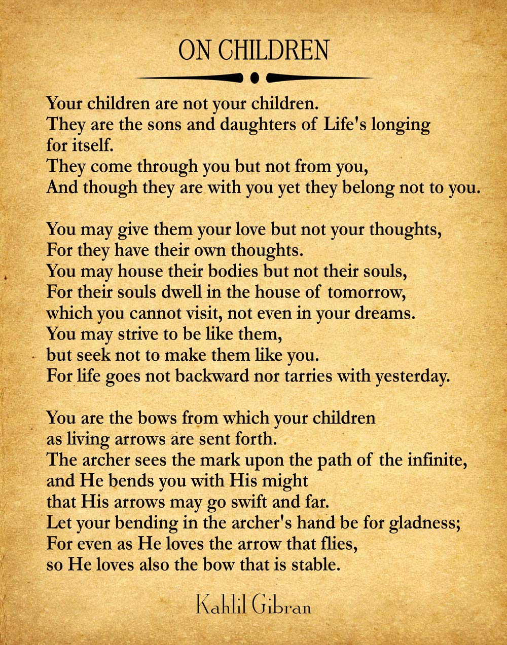 Buy On Children Poem by Kahlil Gibran Quote The Prophet (24 x 36 ...