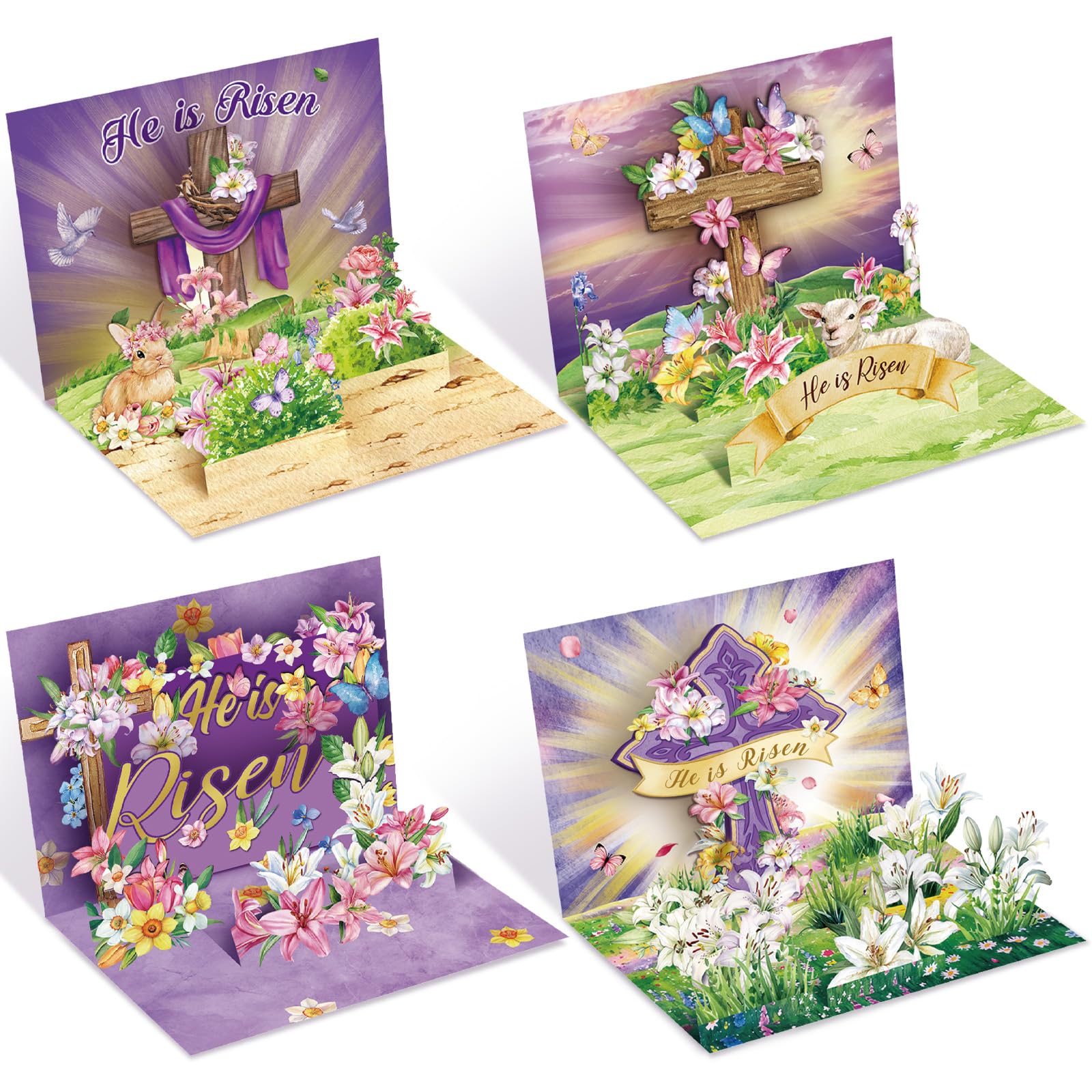 Snapklik.com : Spiareal 4 Pcs He Is Risen Pop Up Easter Card 7 X 5 Inch ...