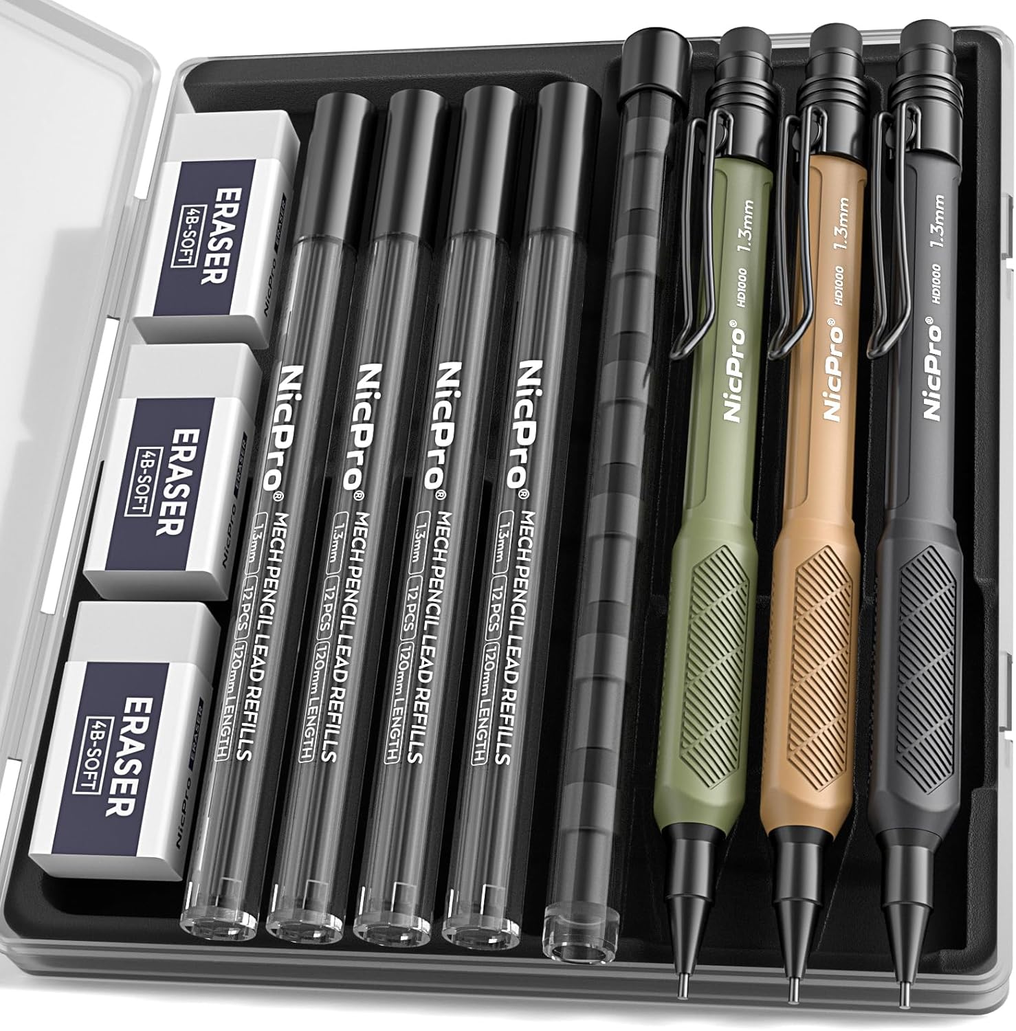 Amazon.com : Nicpro 3 PCS 1.3 mm Mechanical Pencils Set 3 Colors with ...
