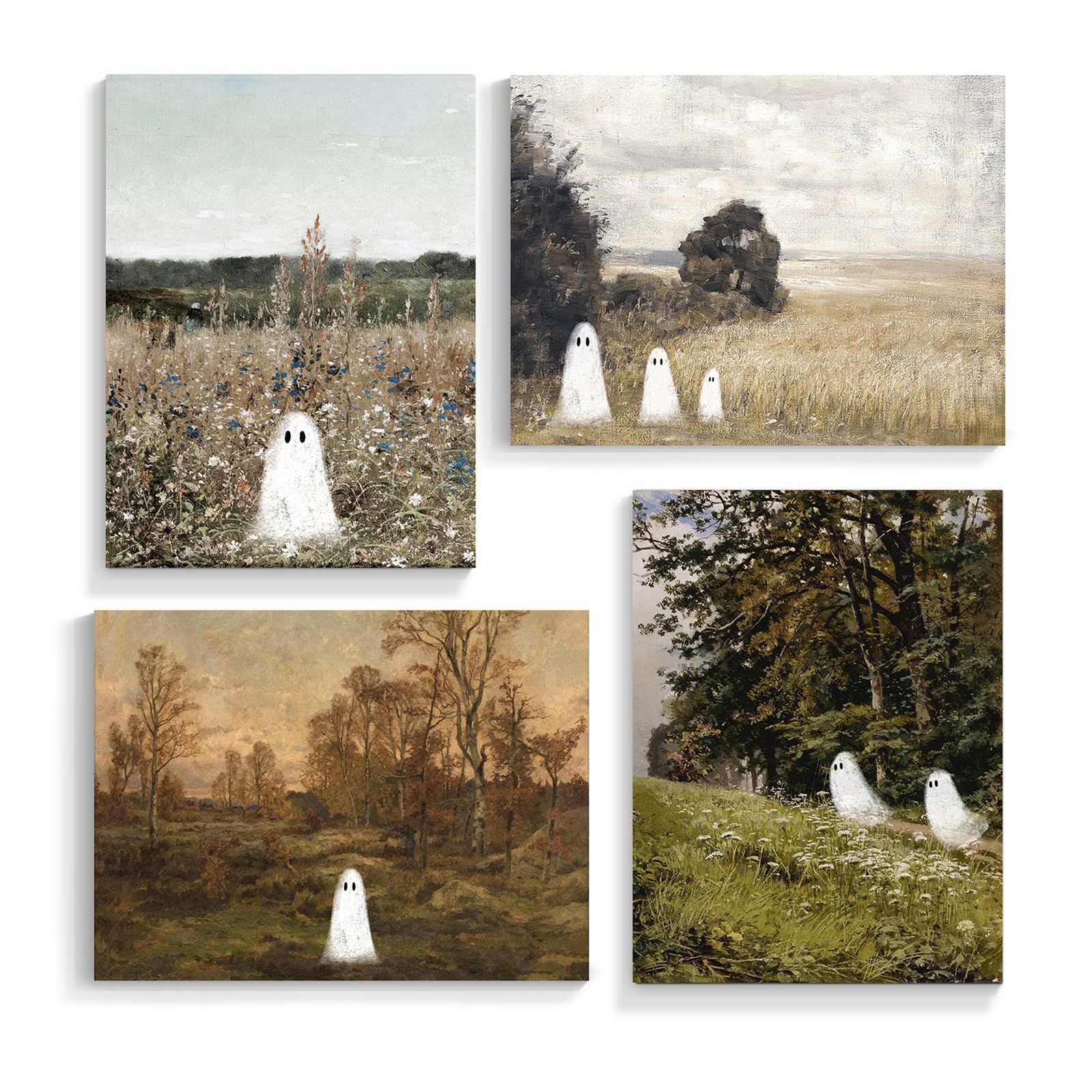 Amazon.com: Xianyojafa 4 Piece Cute Ghosts Canvas Wall Art, 8x10in ...
