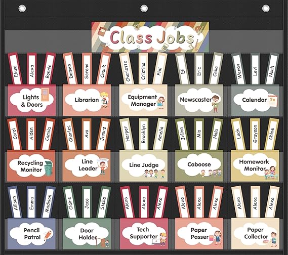 Amazon.com: Jercecy Classroom Jobs Pocket Chart Bulletin Board for ...