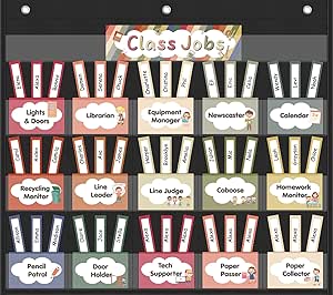 Amazon.com: Jercecy Classroom Jobs Pocket Chart Bulletin Board for ...