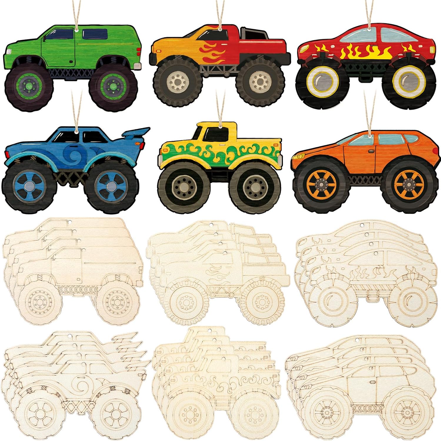 Amazon.com: Simgoing 36 Pcs Truck Wooden Cutouts Crafts Unfinished Wood ...