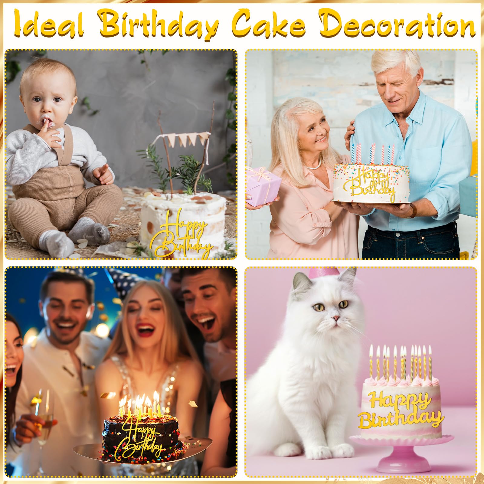 Snapklik.com : Barydat 50 Pcs Happy Birthday Cake Toppers Bulk Mirror ...