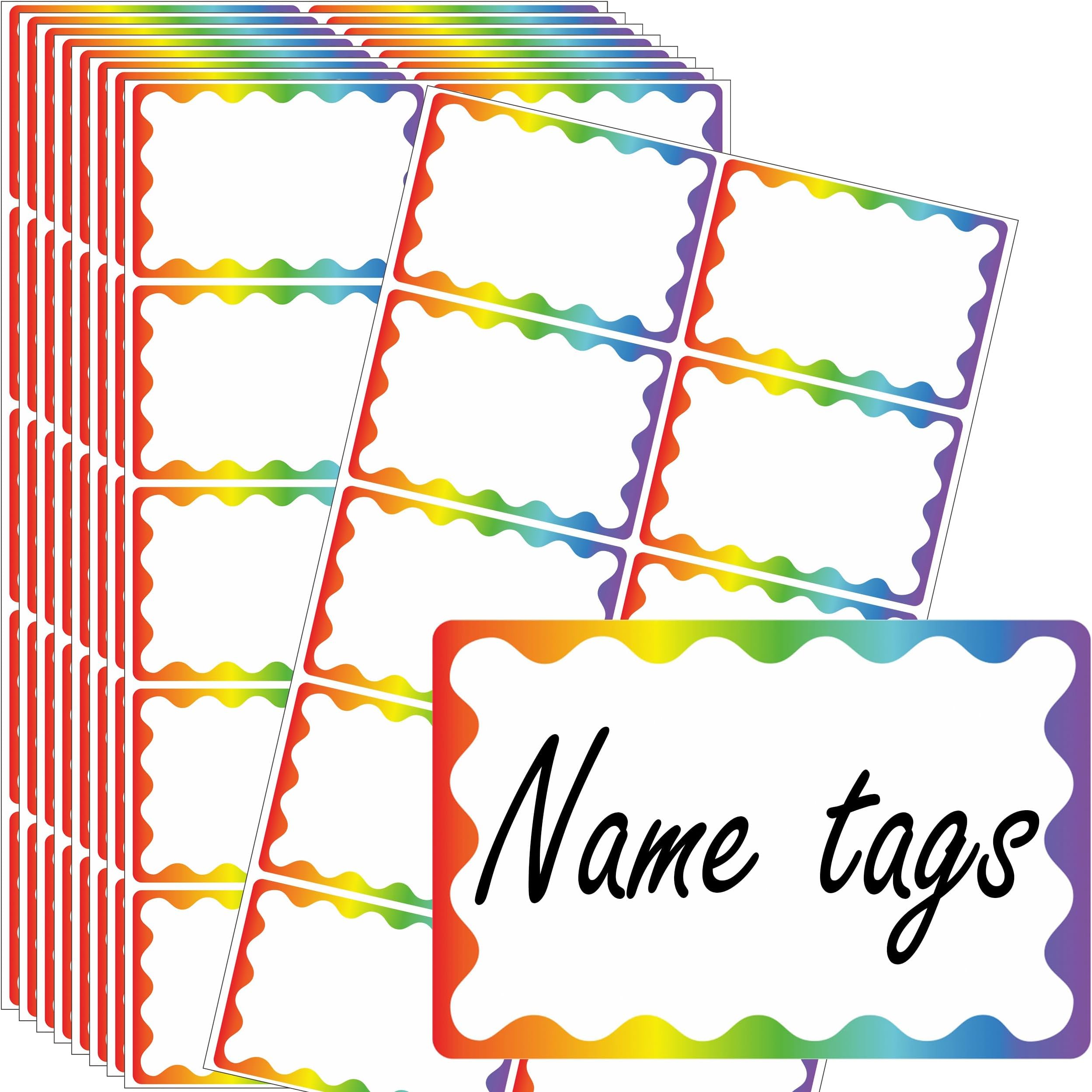 Rainbow Name Tag Labels, 240 Pack, 76mm x 50mm, Self-Adhesive Sticky ...