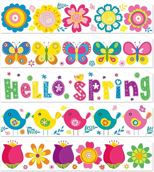 Amazon.com: Whaline 69Ft Spring Bulletin Board Border Cartoon Butterfly ...