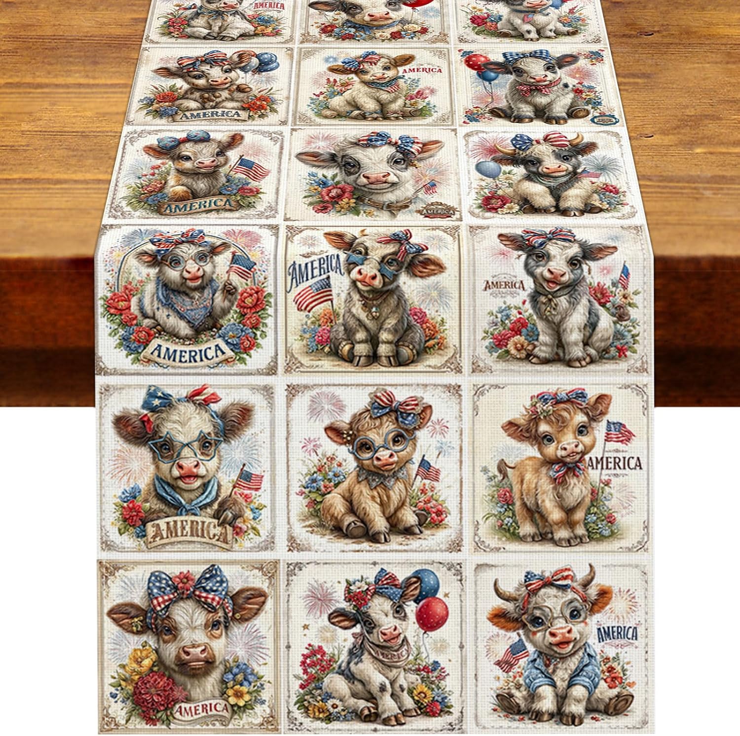 Amazon.com: Heyfary 4th of July Highland Cow Table Runner Patriotic ...