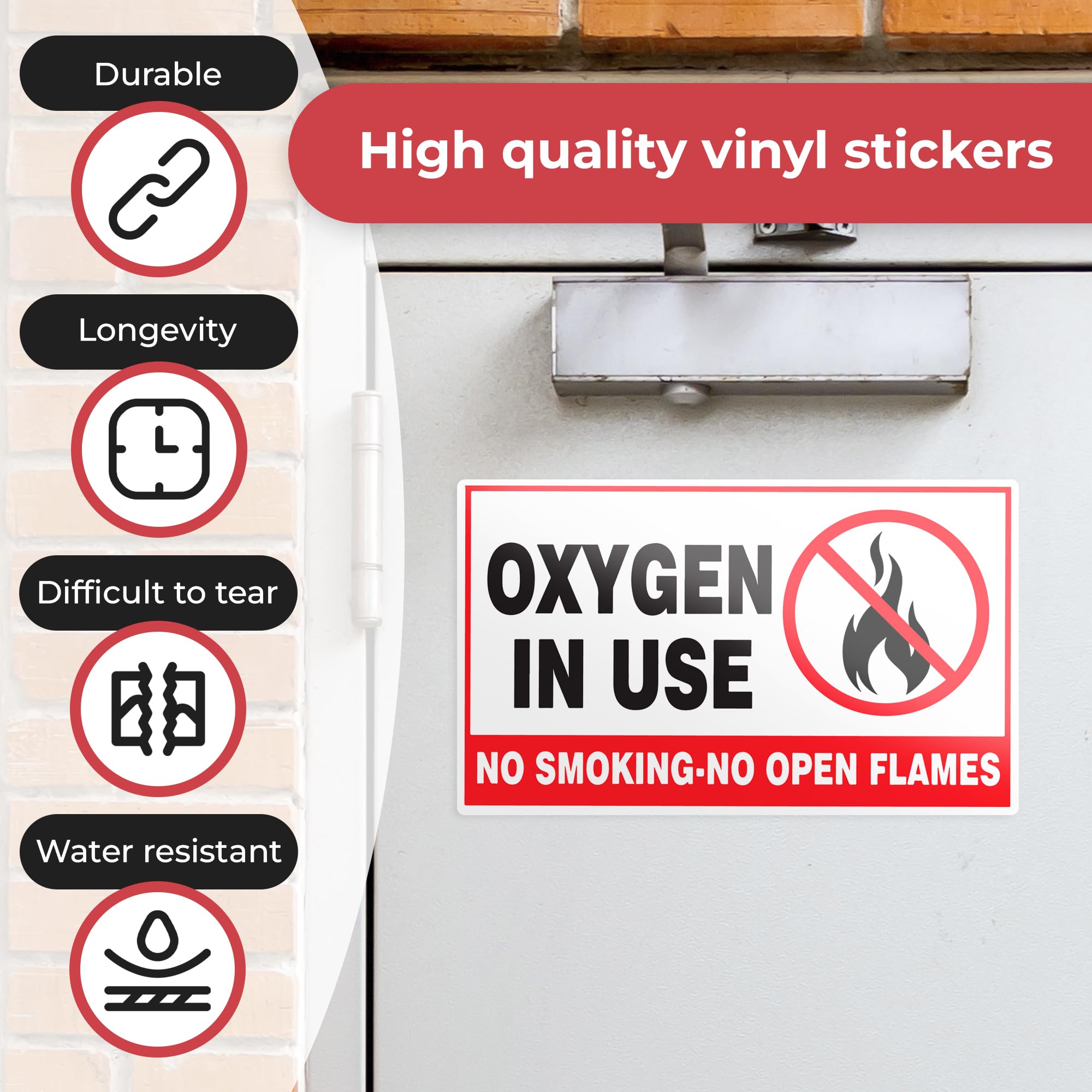 Snapklik.com : 2Pcs Oxygen In Use Sign Self Adhesive Vinyl - No Smoking ...