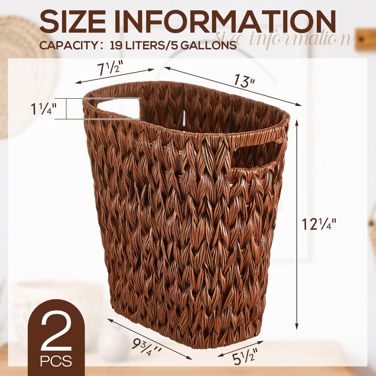 Snapklik.com : Hushee 2 Pack Wicker Waste Basket, Wicker Trash Can For ...