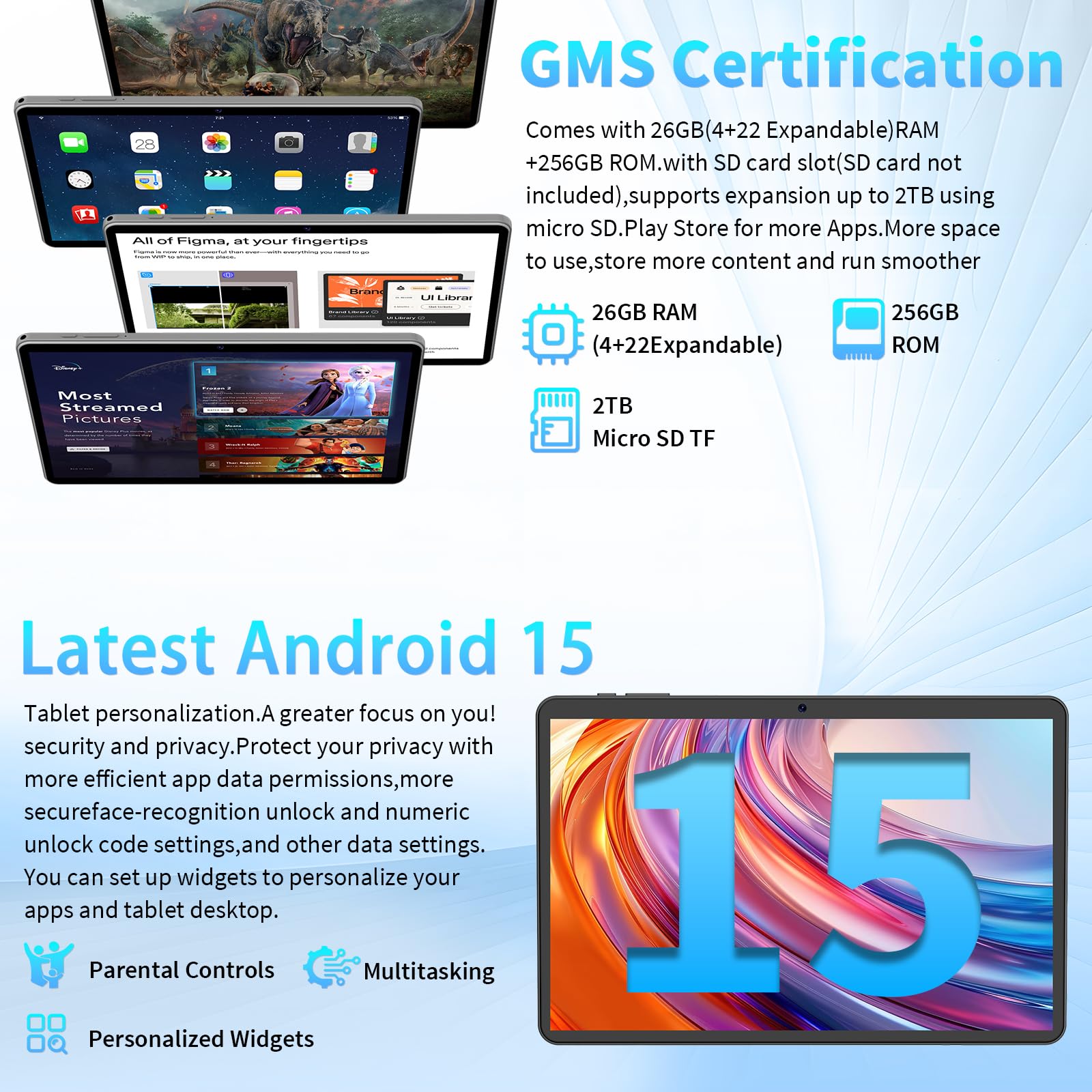 Snapklik.com : JJGJ Android 15 Tablet 10 Inch, 26GB RAM+256GB ROM/2TB ...
