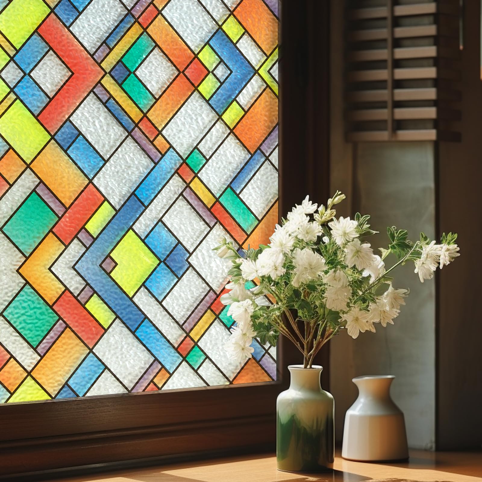Amazon.com: SUNBABY Stained Glass Window Privacy Film, Decorative 3D ...