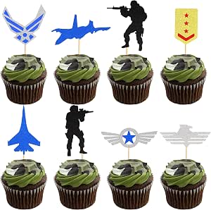 Arthsdite 24Pcs Military Cupcake Toppers Air Force Army Navy Fighter ...