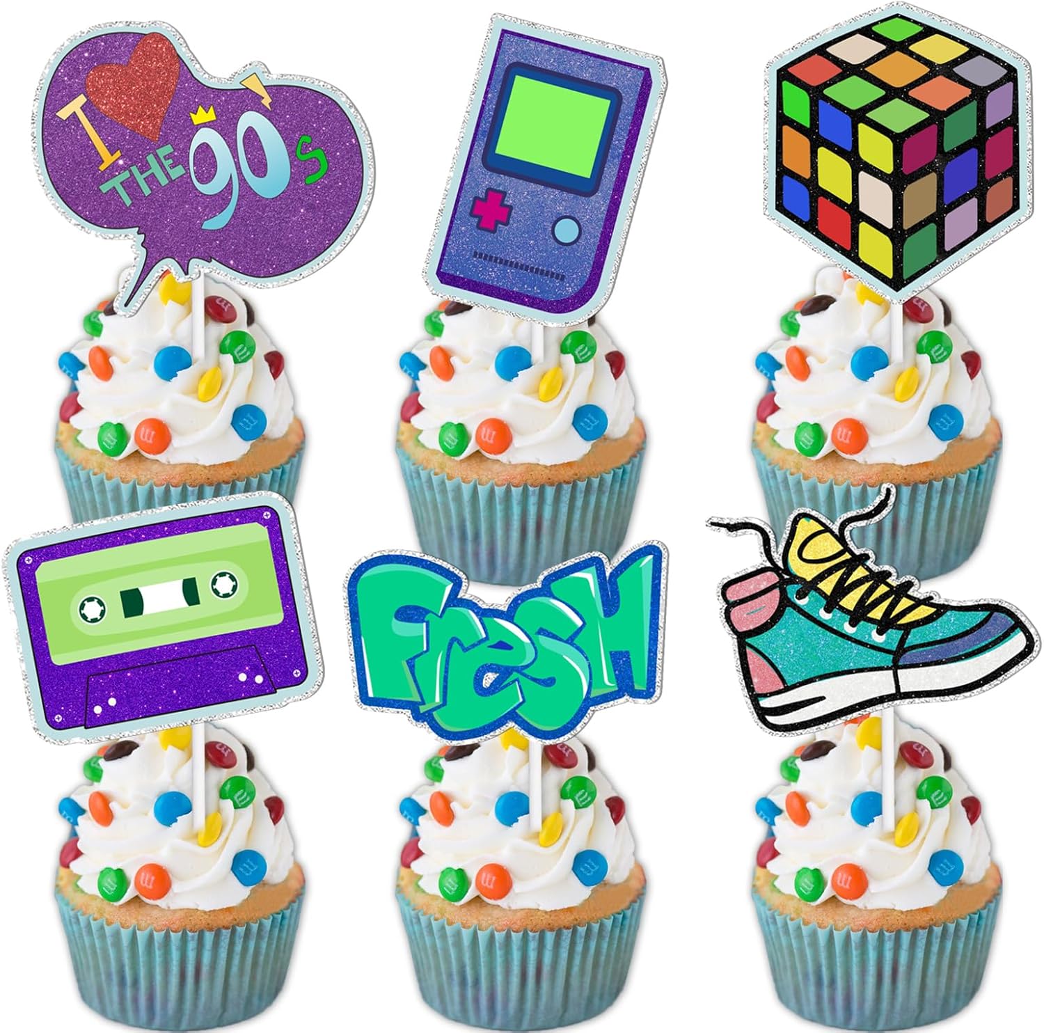 Amazon.com: 18pcs Glitter Dessert Cupcake Topper Game Retro Throwback I ...