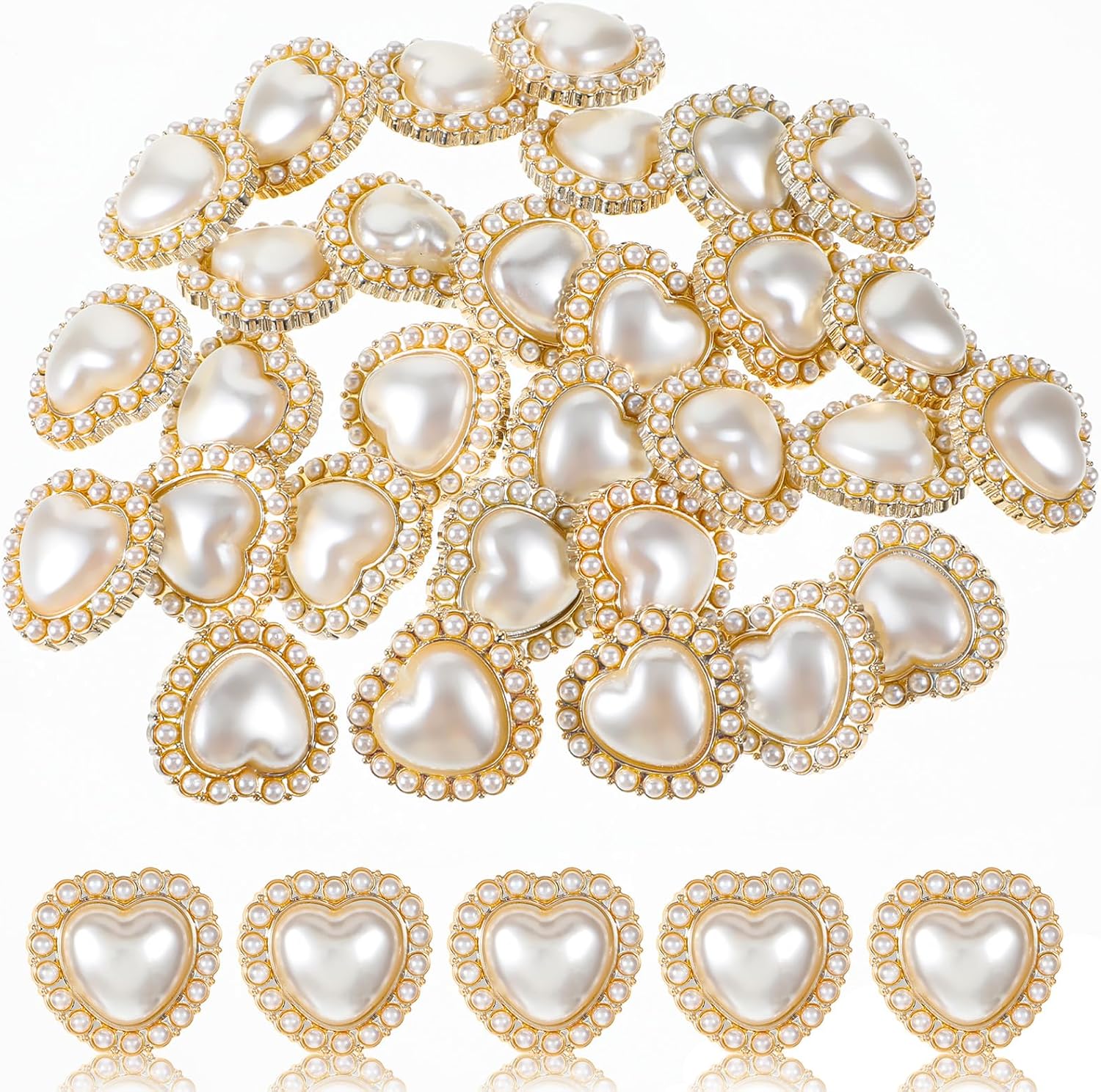 Amazon.com: 30 Pcs Faux Pearl Button Heart Shaped Buttons White Vintage ...