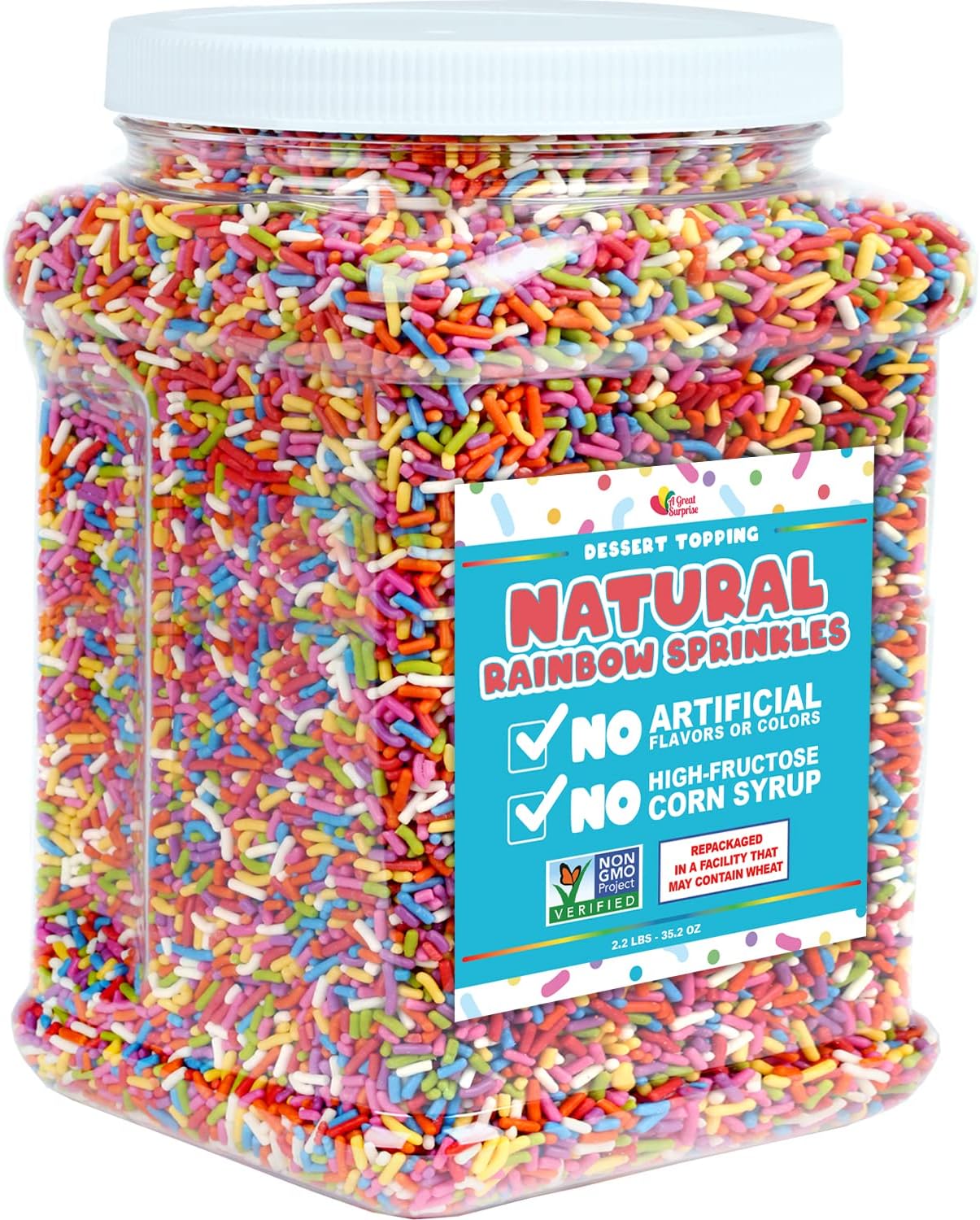 Amazon.com: Dye Free Sprinkles - 2.2 Pounds - Rainbow Sprinkles for Ice ...