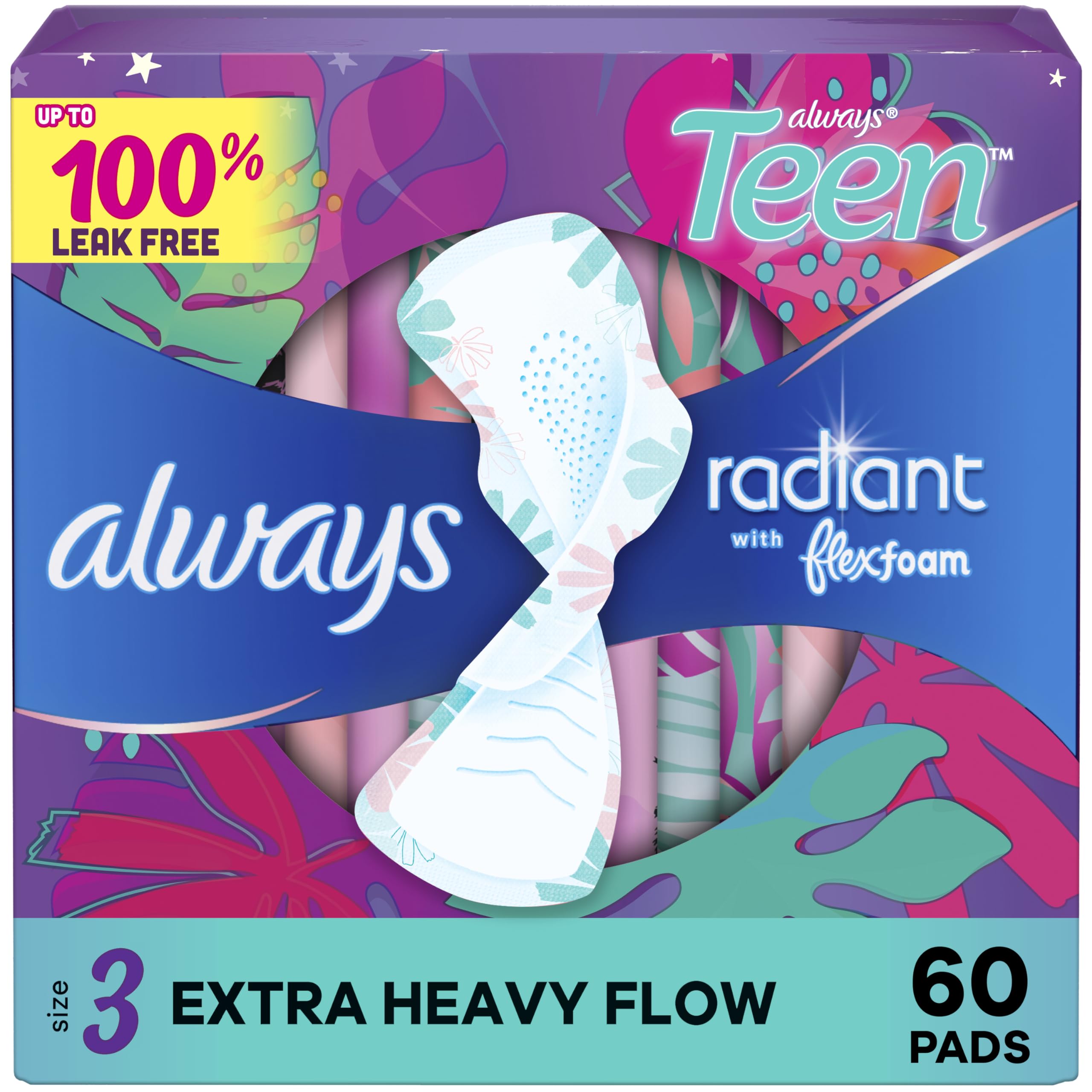 Amazon.com: Always Radiant Teen Pads, Size 3, Extra Heavy, with Wings ...