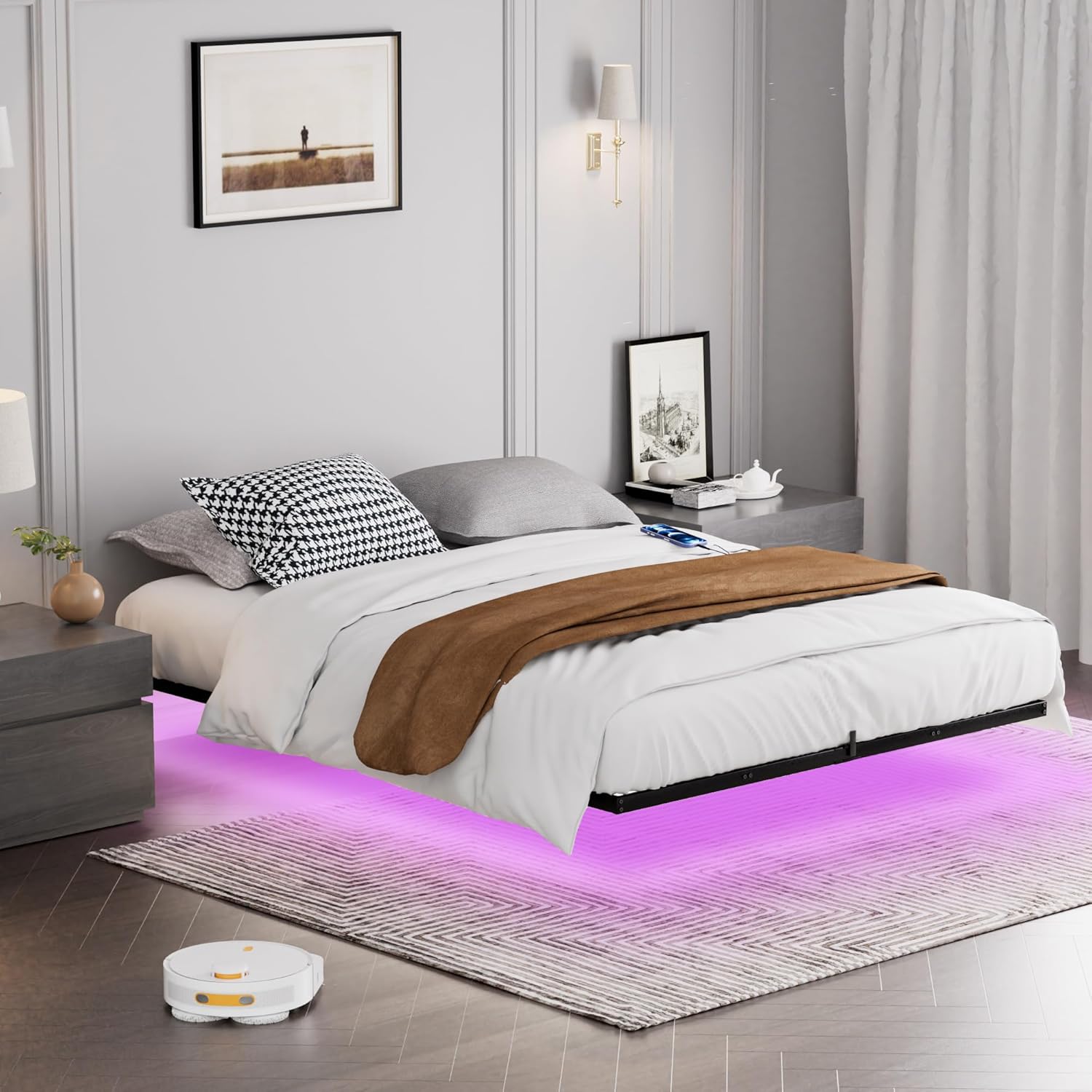 Amazon.com: Bellemave Queen Size Floating Bed Frame with USB Charging ...
