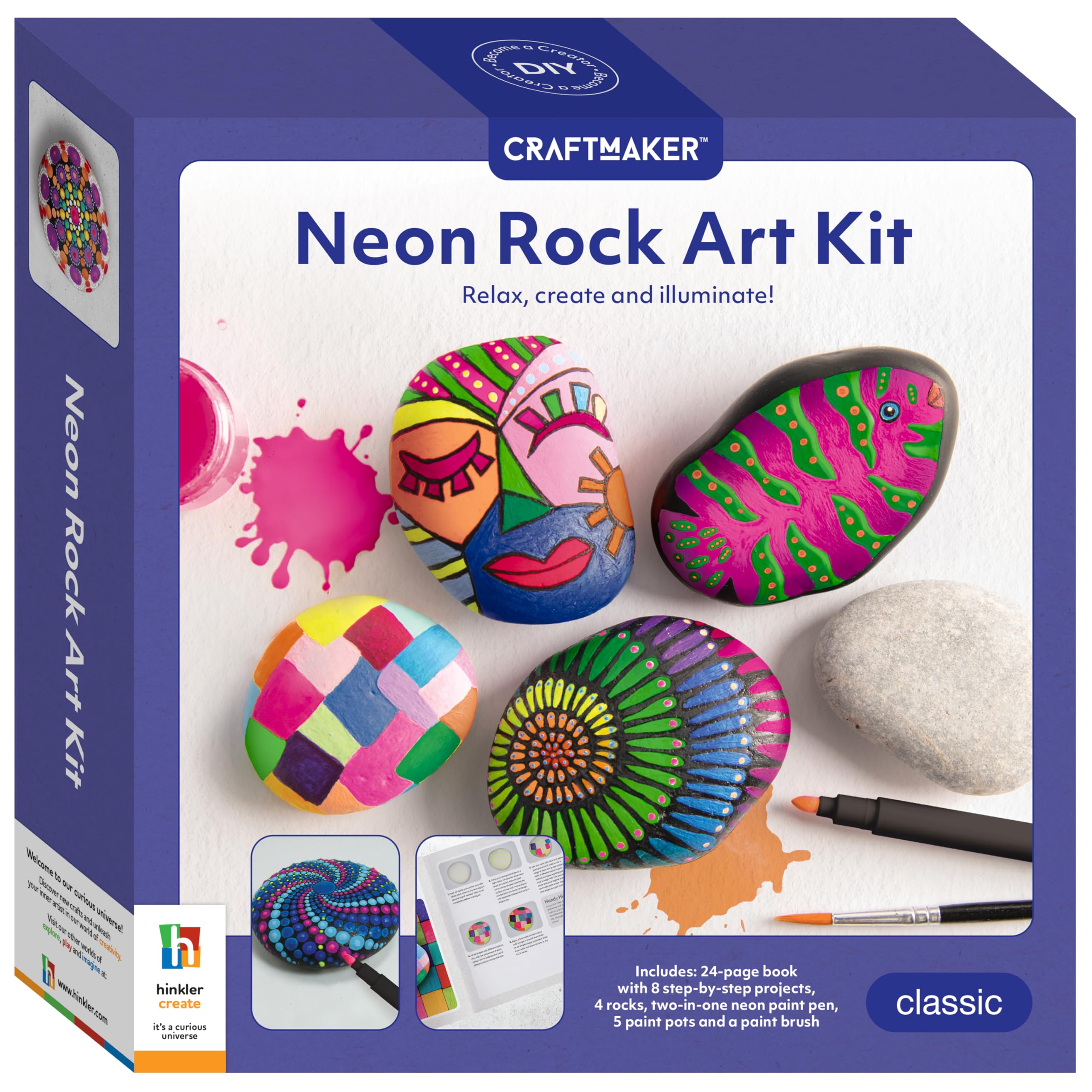 Craft Maker Neon Rock Art Kit - DIY Rock Painting for Kids - Neon ...