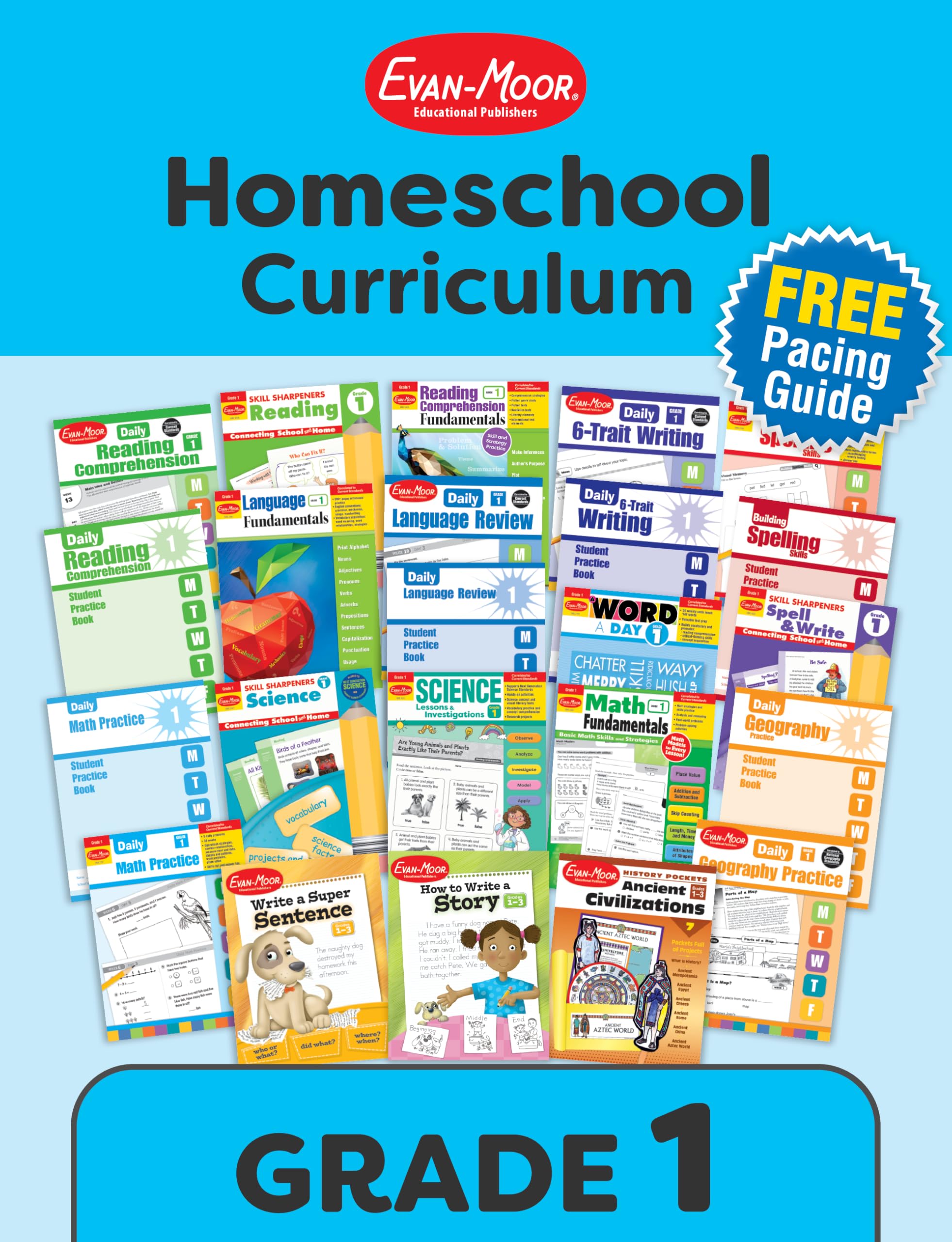 Evan-Moor Homeschool Curriculum, Grade 1, Bundle of 23 Workbooks ...