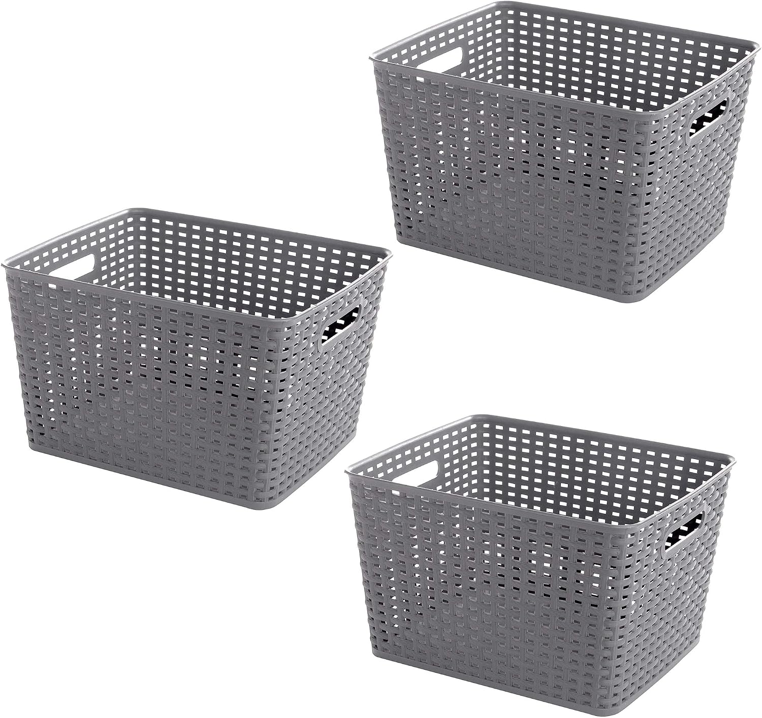 Amazon.com: BINO Woven Plastic Storage Basket (Light Grey, 3PK-L ...