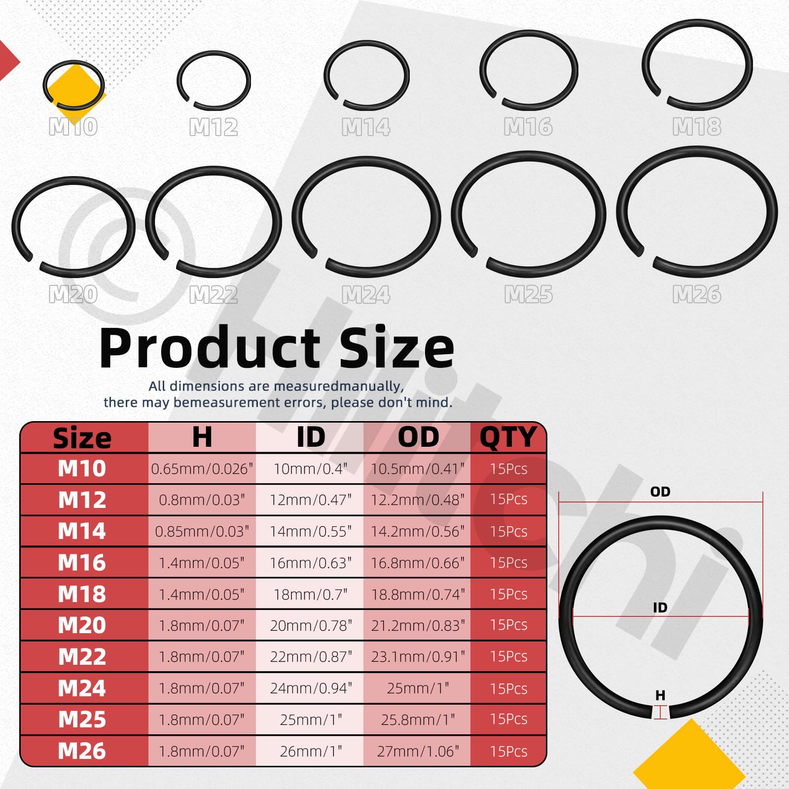 Snapklik.com : 150PCS Round Wire C-Clips 10 Sizes GB8952 Retainer Clip ...