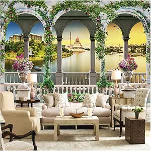 Roman Column Balcony Garden 3D Photo Wallpaper Mural, Nature Landscape ...