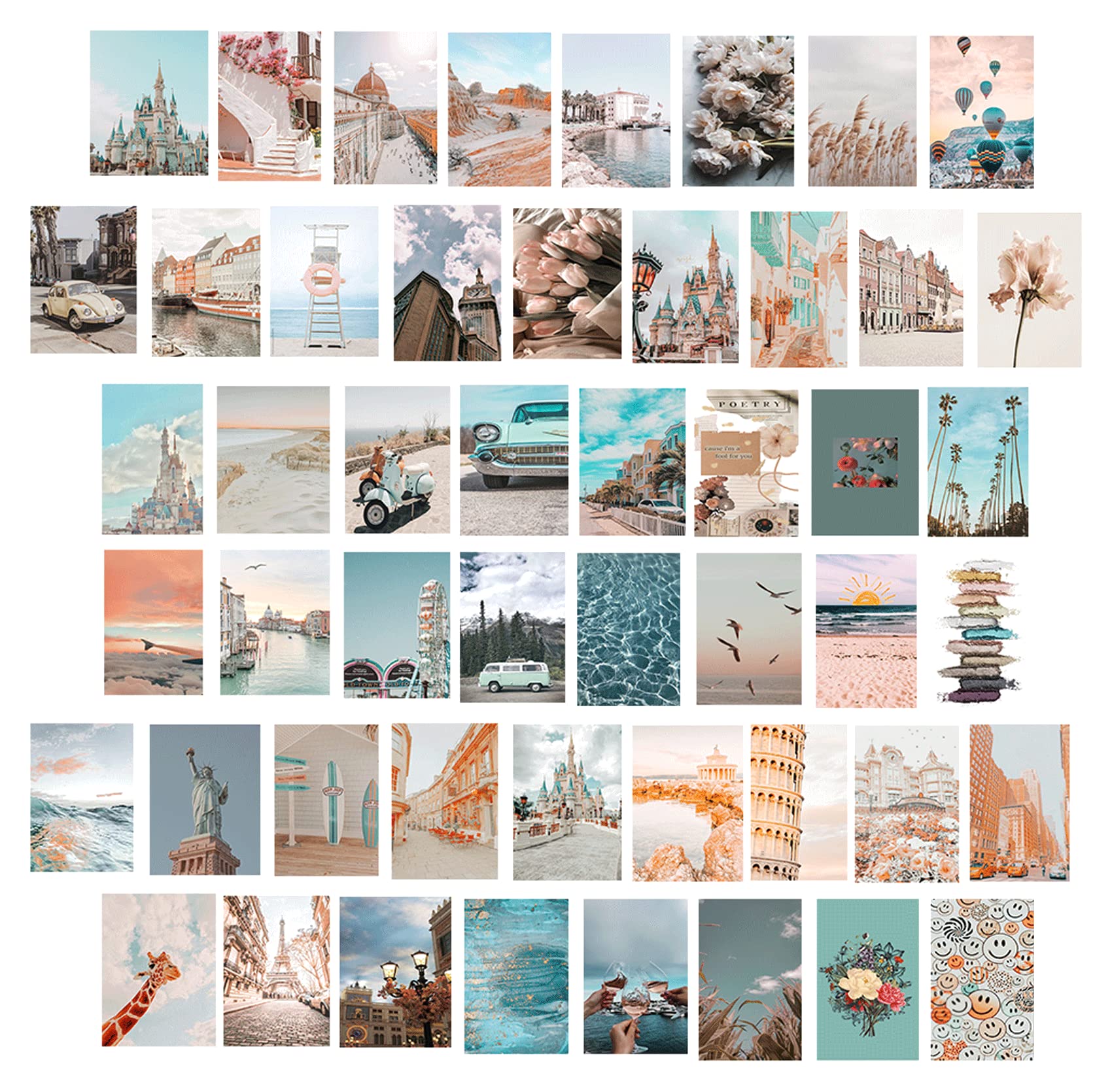 Buy Peach Teal Wall Collage Kit Aesthetic Pictures, 50Pcs 4 x 6 Inch ...