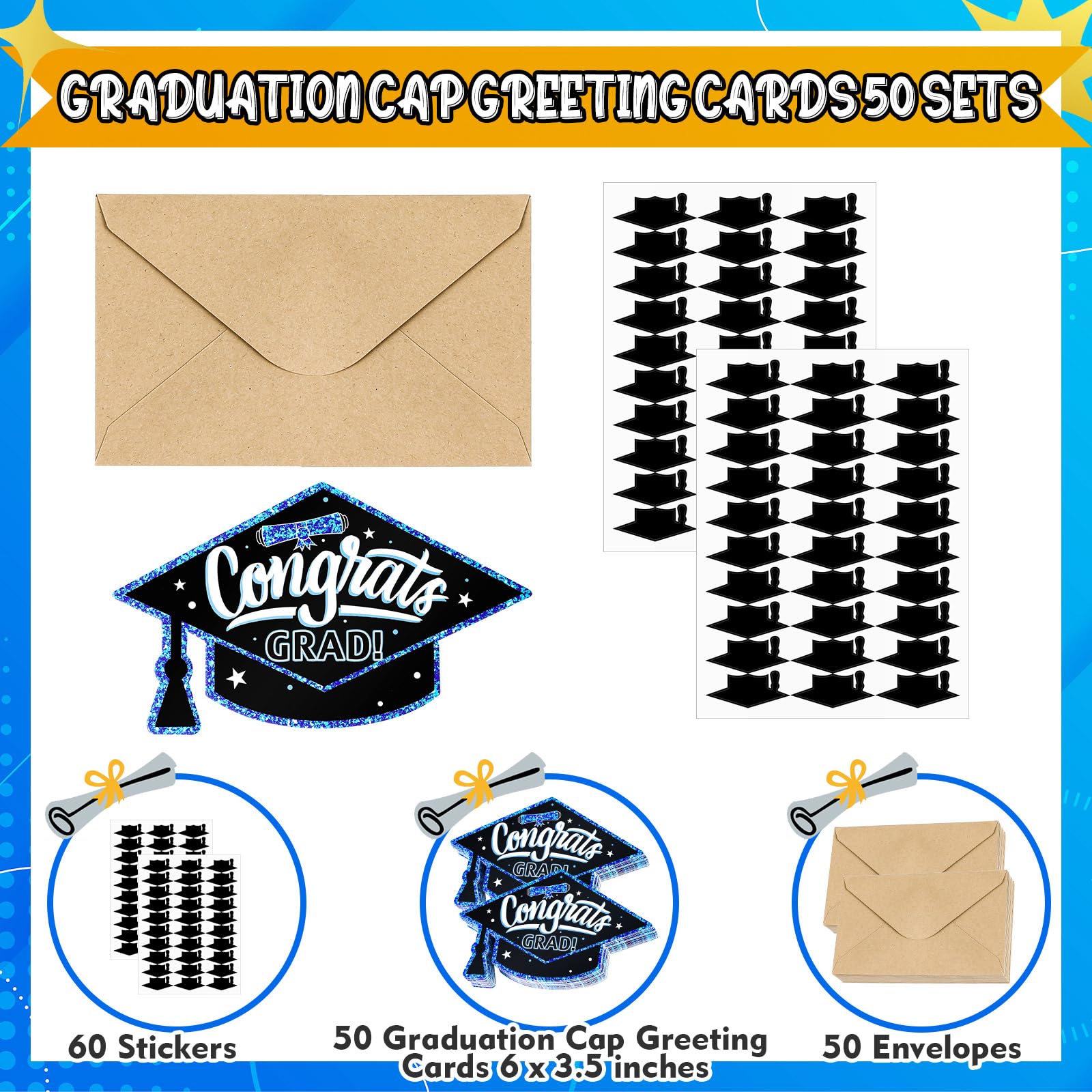 Snapklik.com : Sinload 50 Pack Glitter Graduation Thank You Cards
