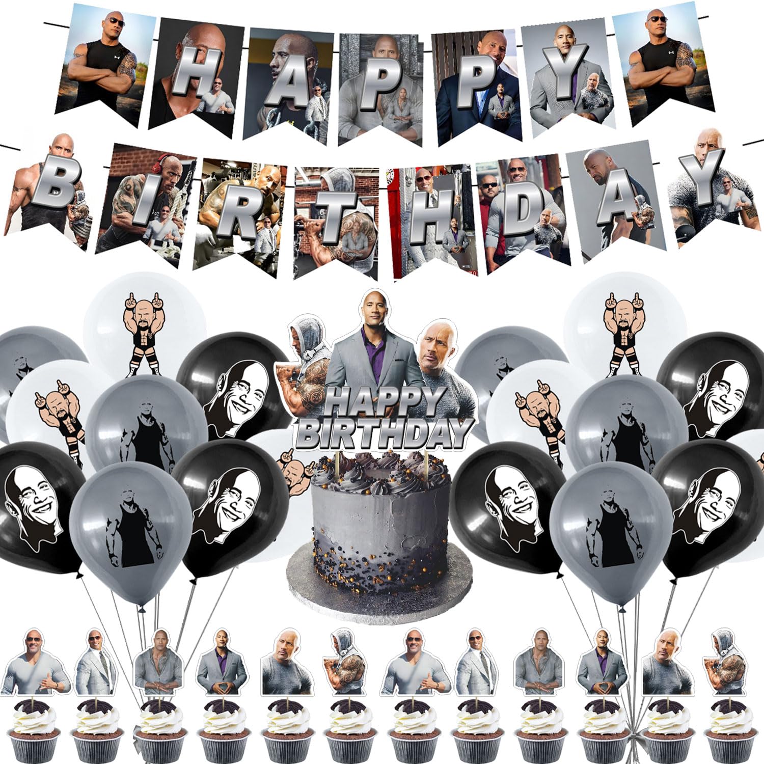 Buy Dwayne The Rock Johnson Party Decorations Set, Actor Dwayne Theme ...